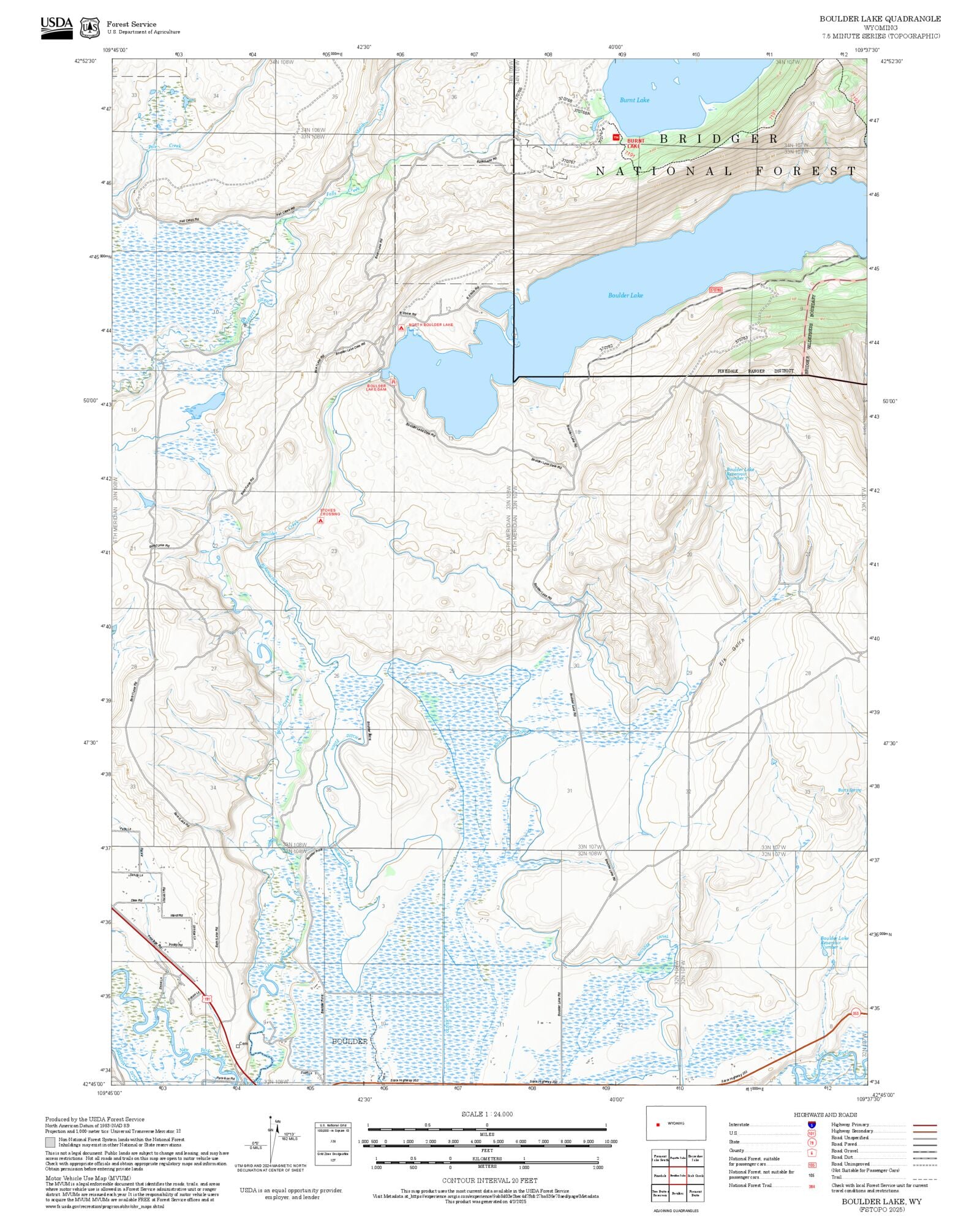 2025 Forest Service Topo Map of Boulder Lake Wyoming – MyTopo Map Store
