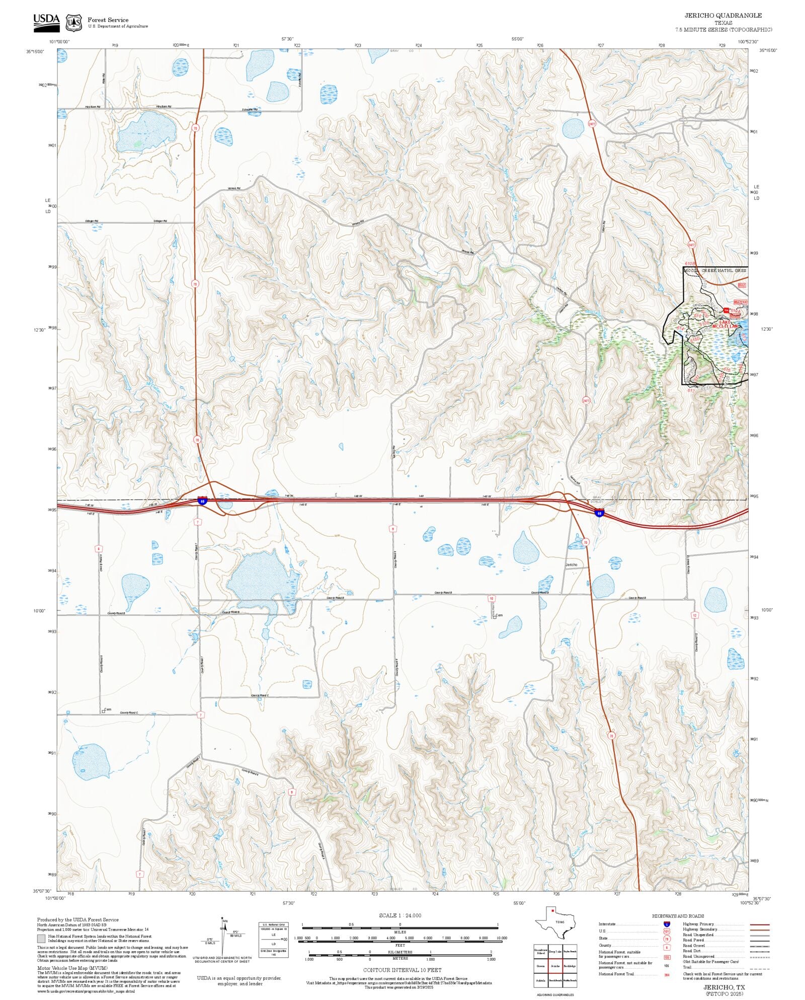 2025 Forest Service Topo Map of Jericho Texas – MyTopo Map Store
