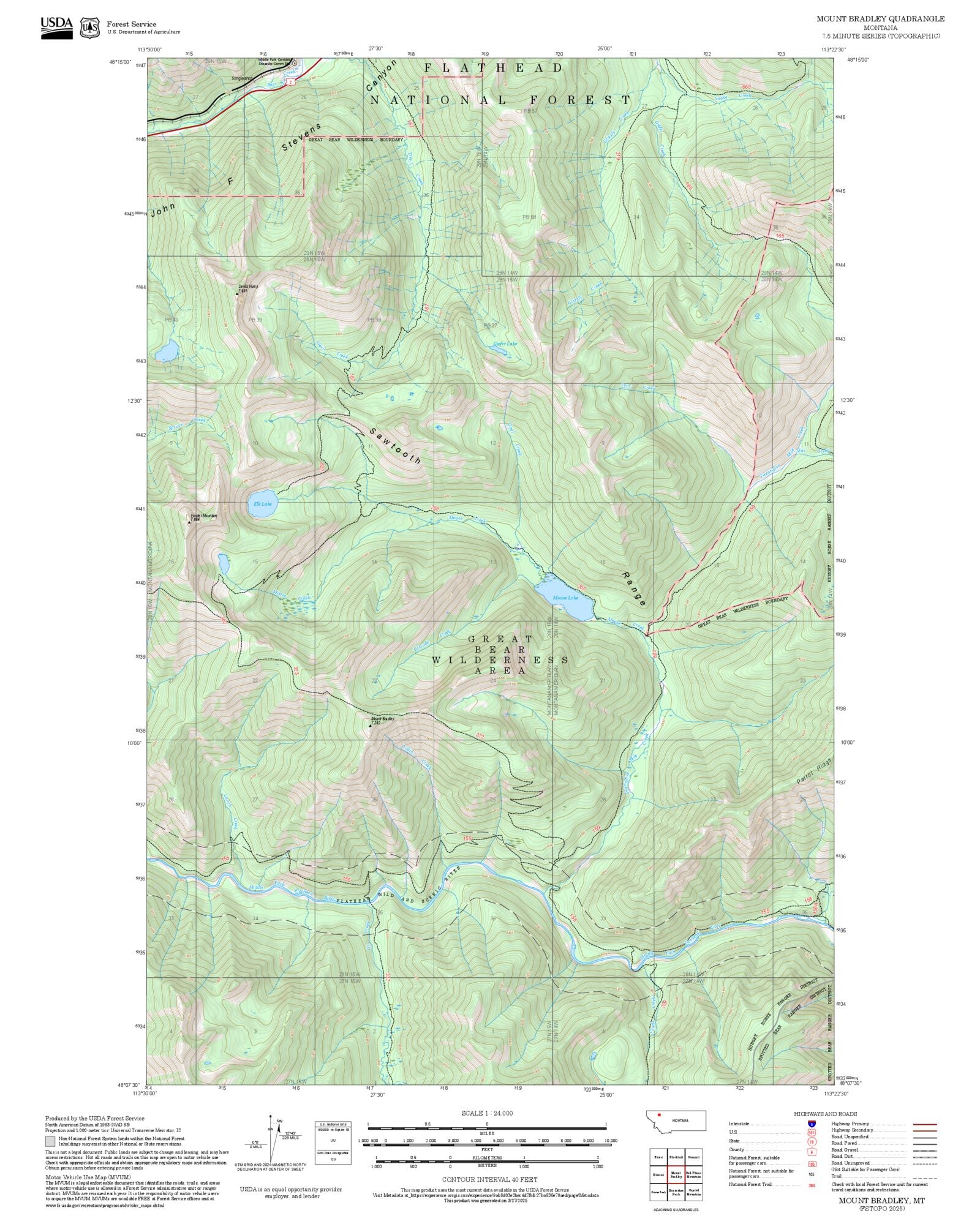 2025 Forest Service Topo Map of Mount Bradley Montana – MyTopo Map Store