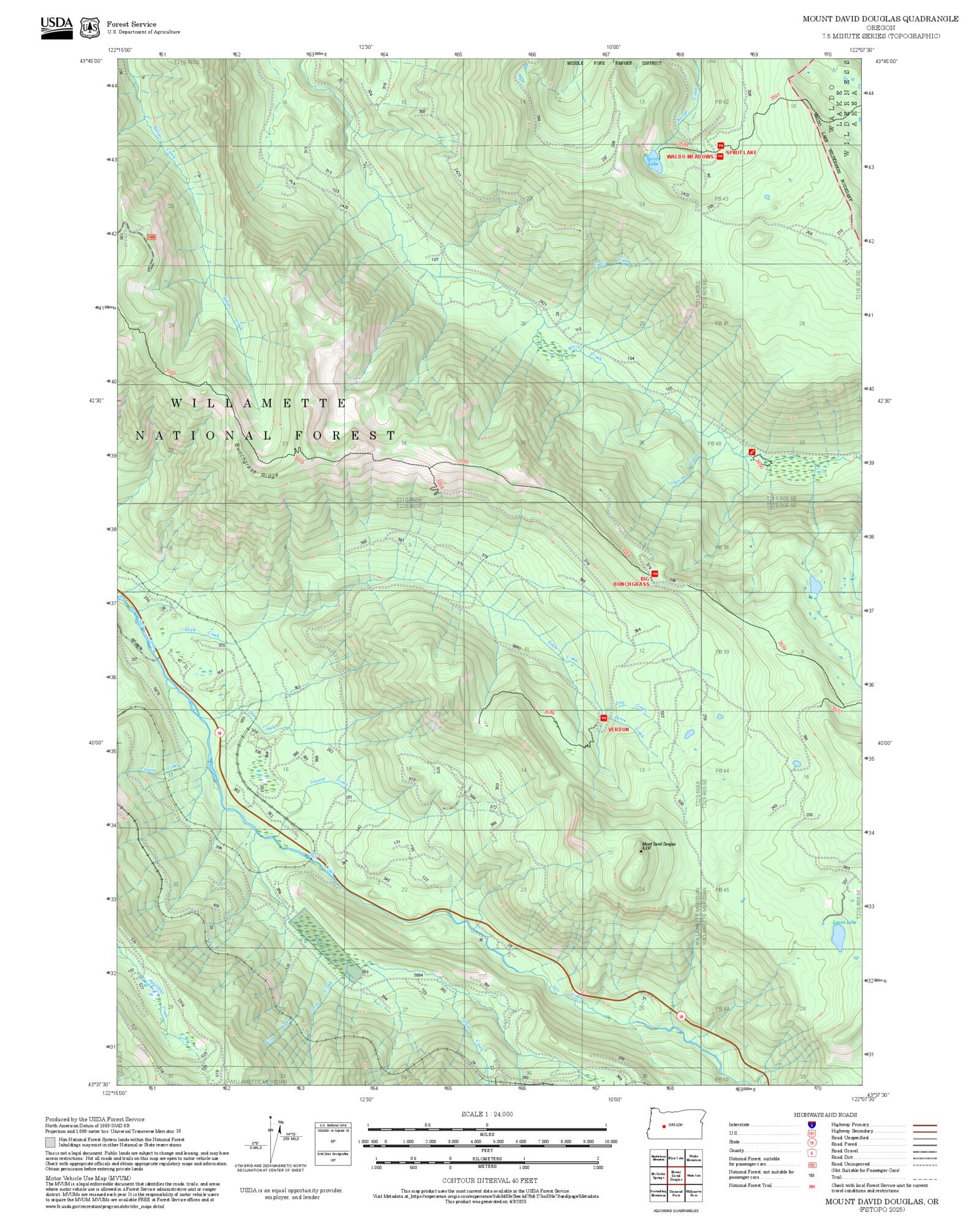 2025 Forest Service Topo Map of Mount David Douglas Oregon – MyTopo Map Store
