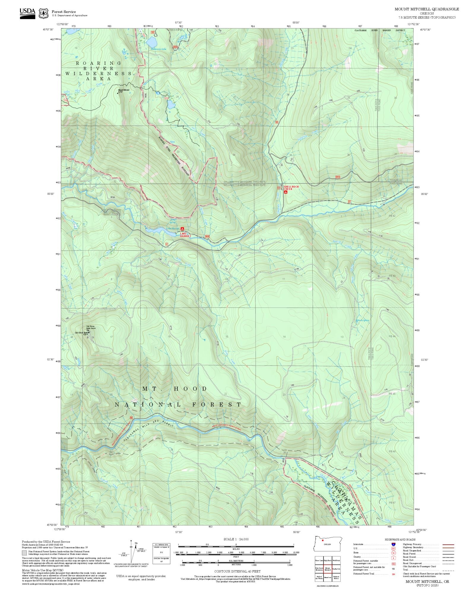 2025 Forest Service Topo Map of Mount Mitchell Oregon – MyTopo Map Store