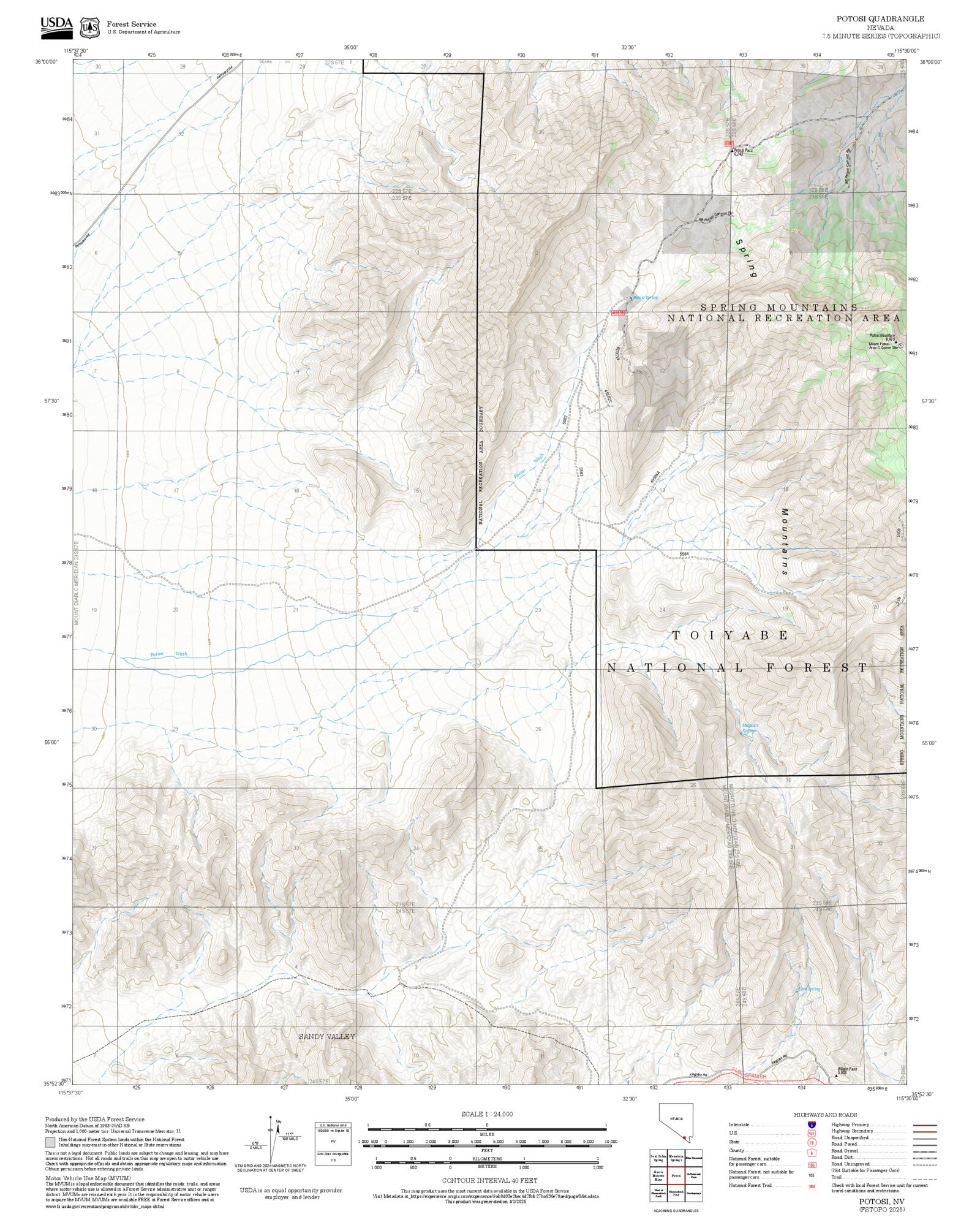 2025 Forest Service Topo Map of Potosi Nevada – MyTopo Map Store