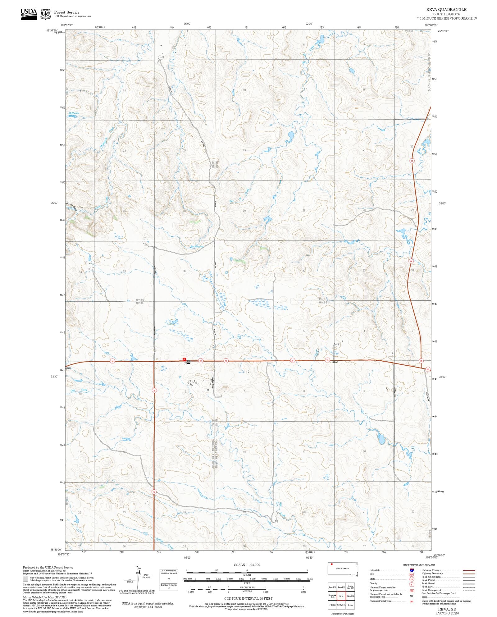 2025 Forest Service Topo Map of Reva South Dakota – MyTopo Map Store