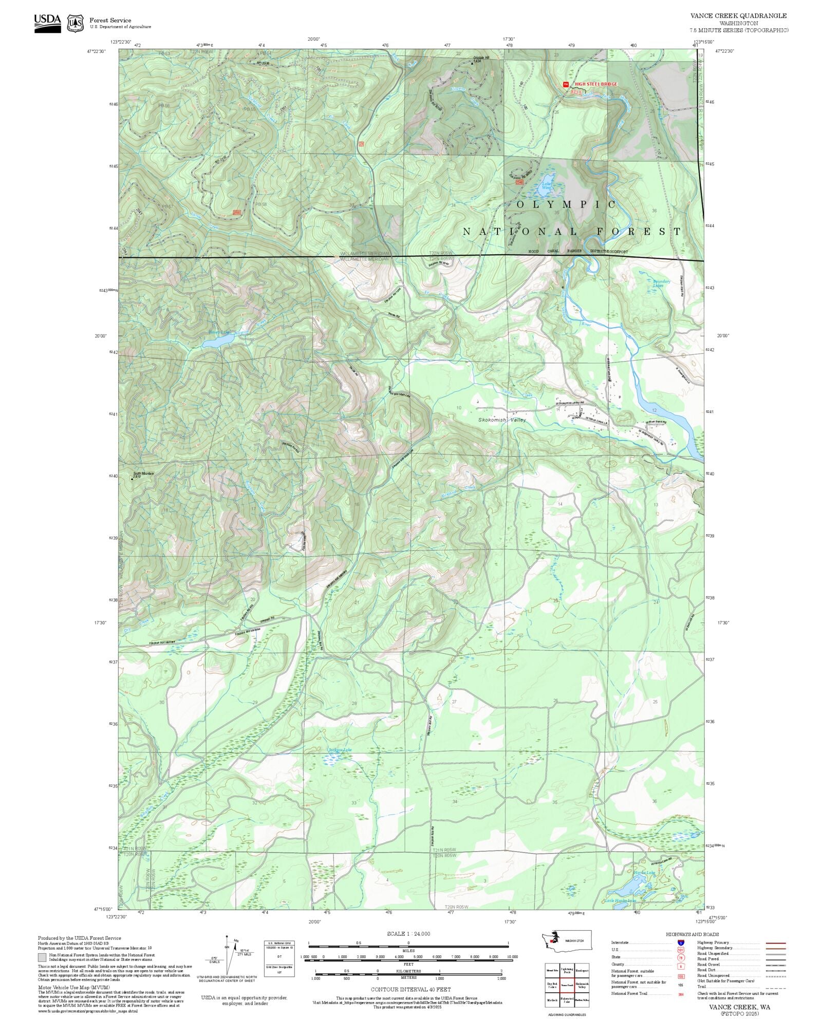 2025 Forest Service Topo Map of Vance Creek Washington – MyTopo Map Store