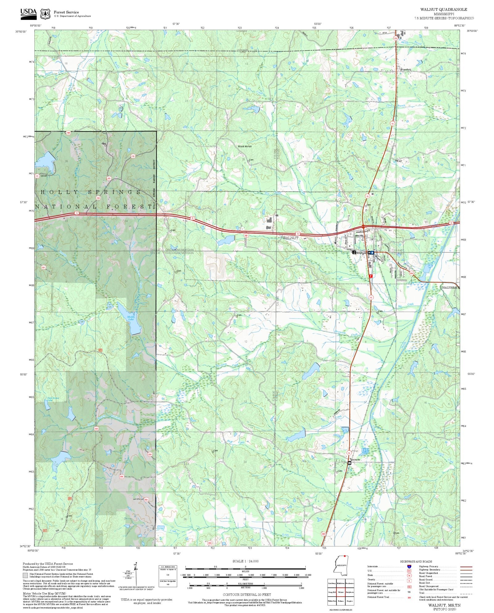2025 Forest Service Topo Map of Walnut Mississippi – MyTopo Map Store
