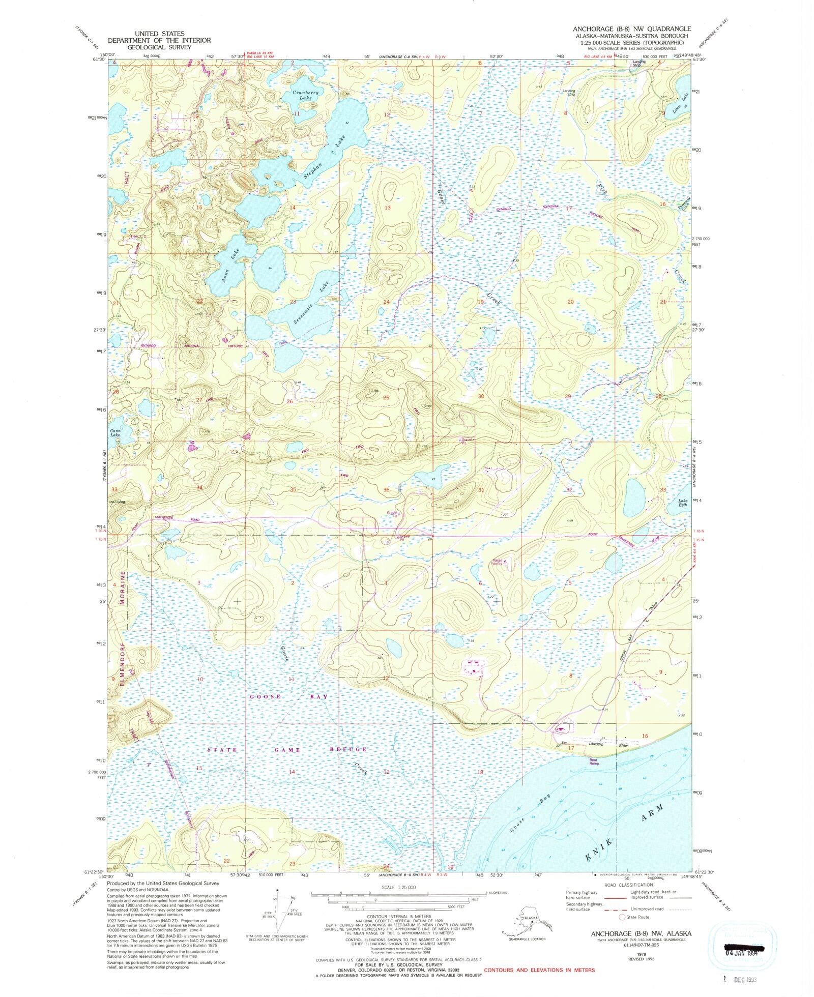 Classic USGS Anchorage B-8 NW Alaska 7.5'x7.5' Topo Map – MyTopo Map Store