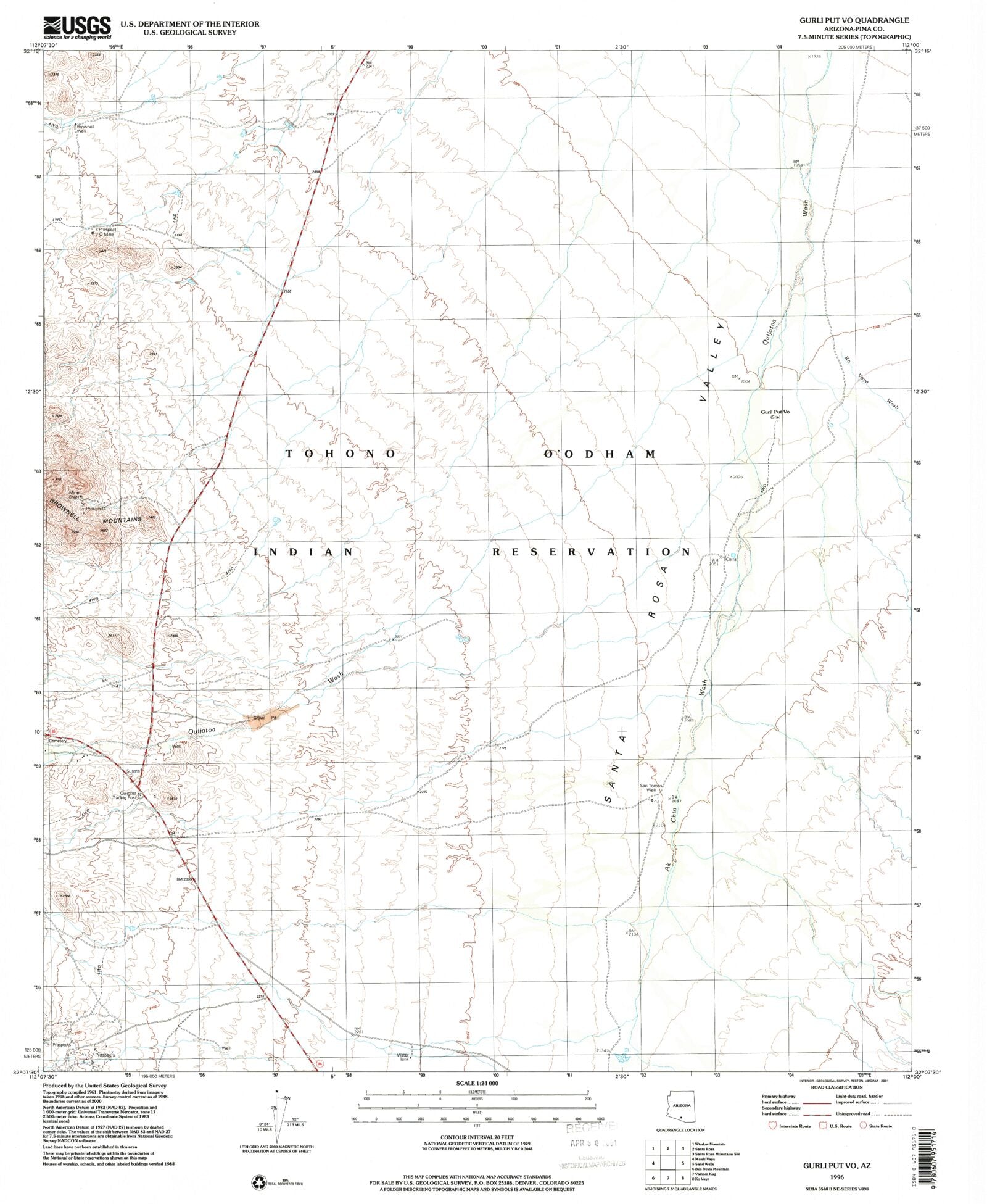 Classic USGS Gurli Put Vo Arizona 7.5'x7.5' Topo Map – MyTopo Map Store