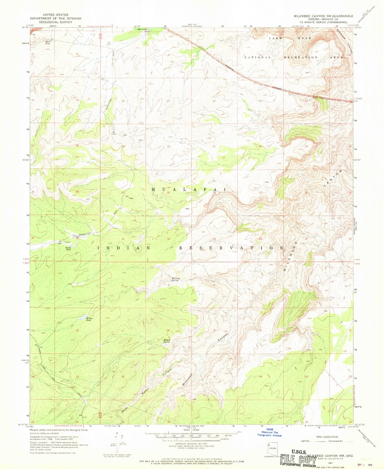 Classic USGS Milkweed Canyon NW Arizona 7.5'x7.5' Topo Map – MyTopo Map Store