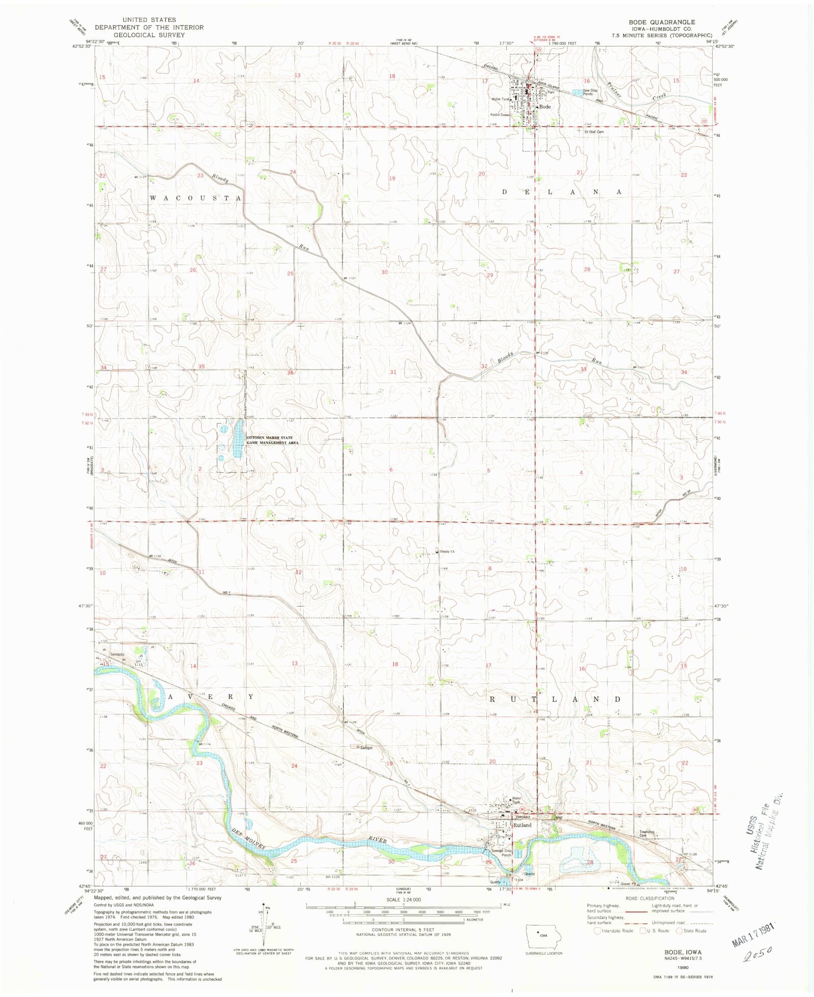 Classic USGS Bode Iowa 7.5'x7.5' Topo Map – MyTopo Map Store