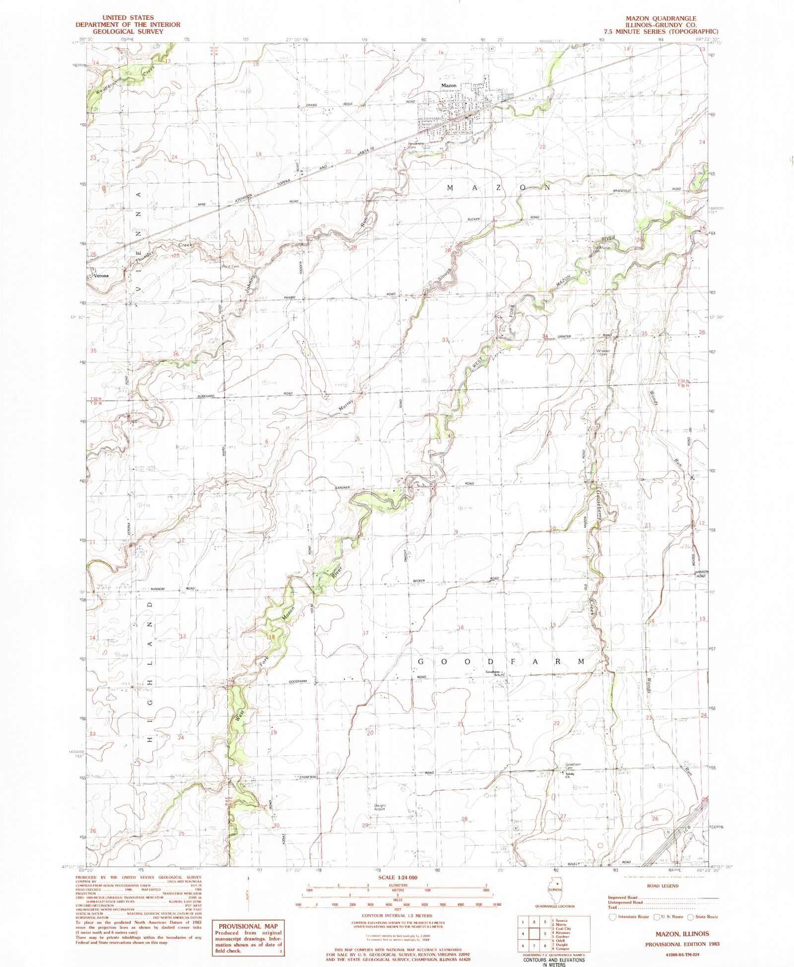 Classic USGS Mazon Illinois 7.5'x7.5' Topo Map – MyTopo Map Store