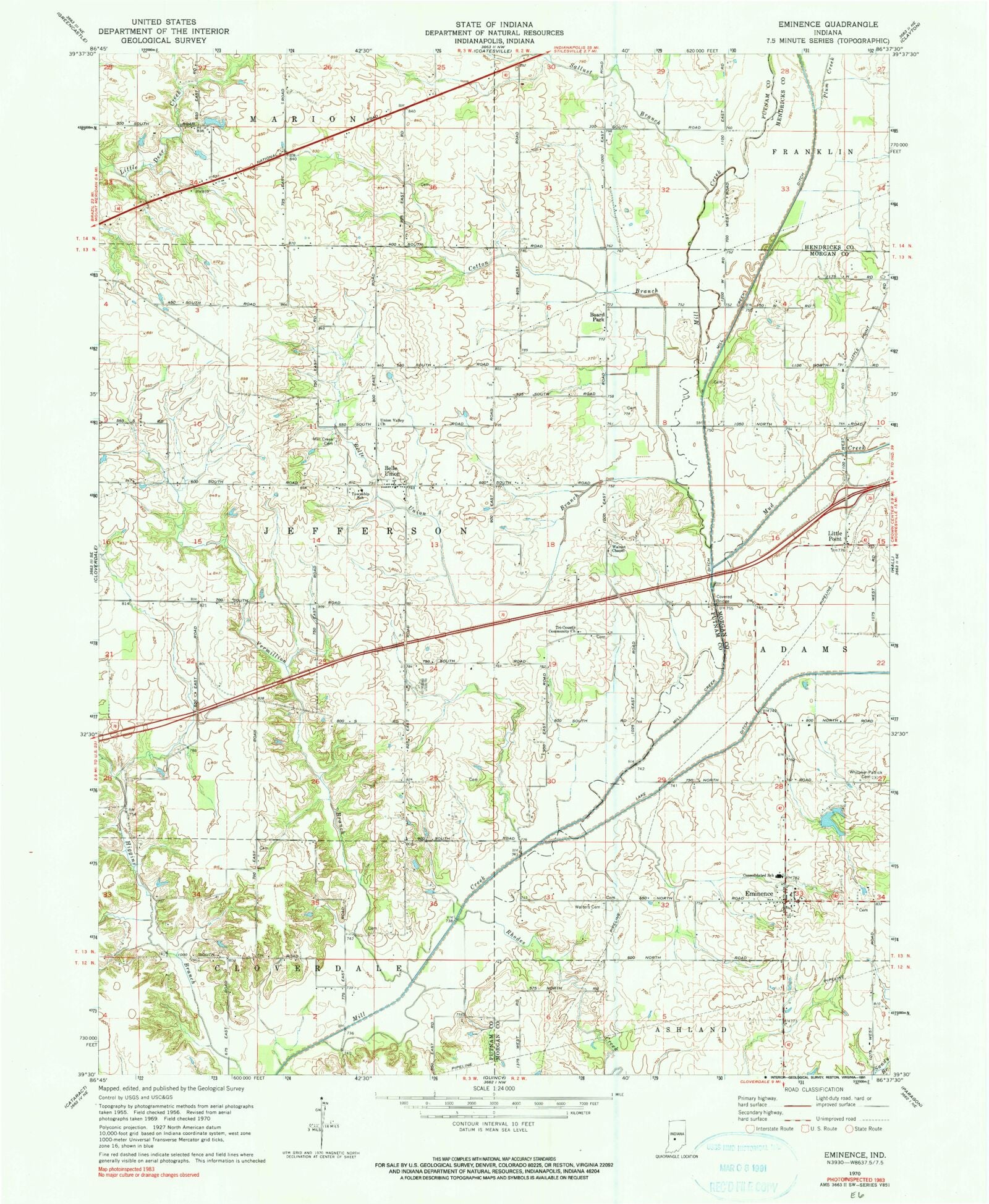 Classic USGS Eminence Indiana 7.5'x7.5' Topo Map – MyTopo Map Store