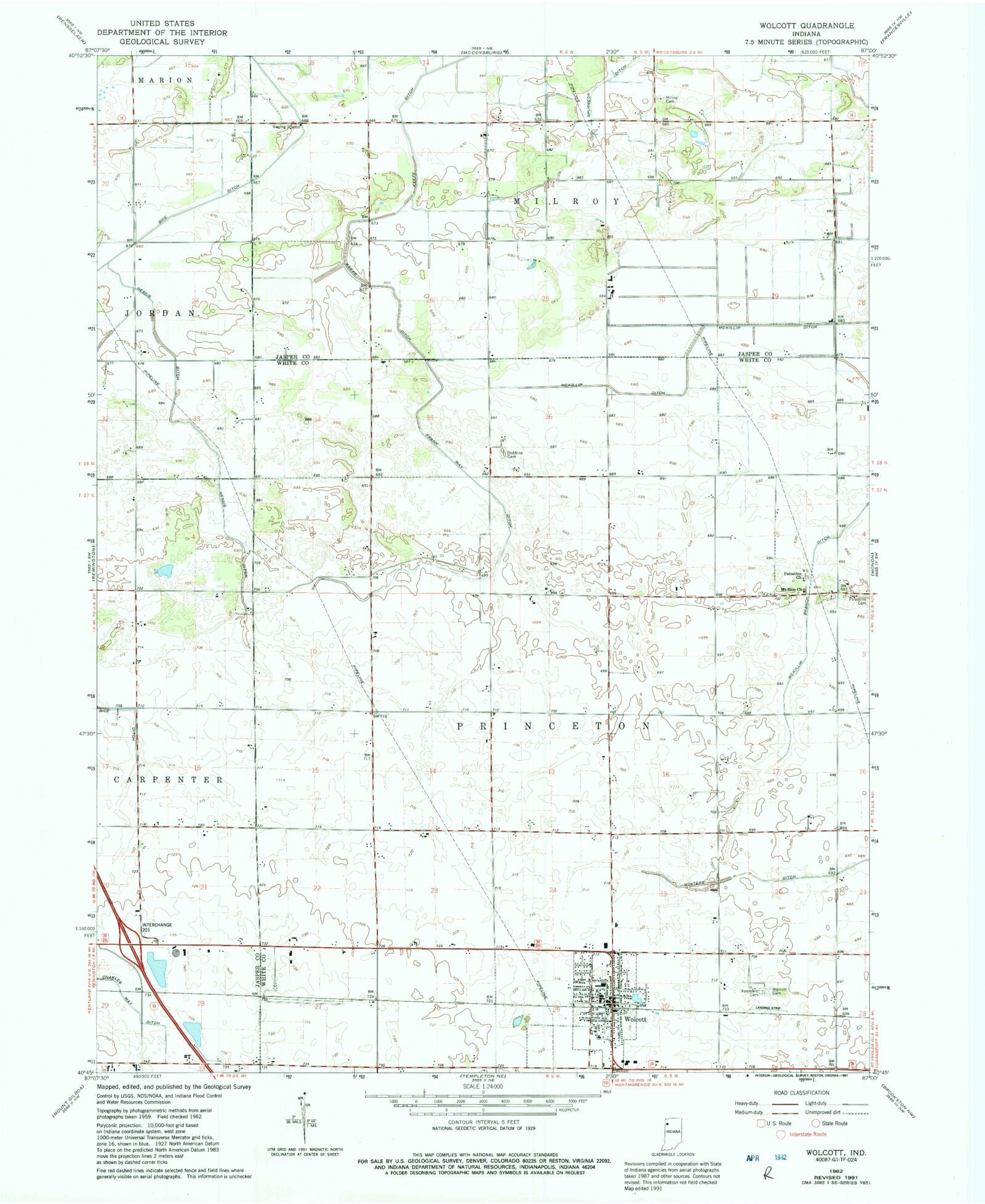 Classic USGS Wolcott Indiana 7.5'x7.5' Topo Map – MyTopo Map Store