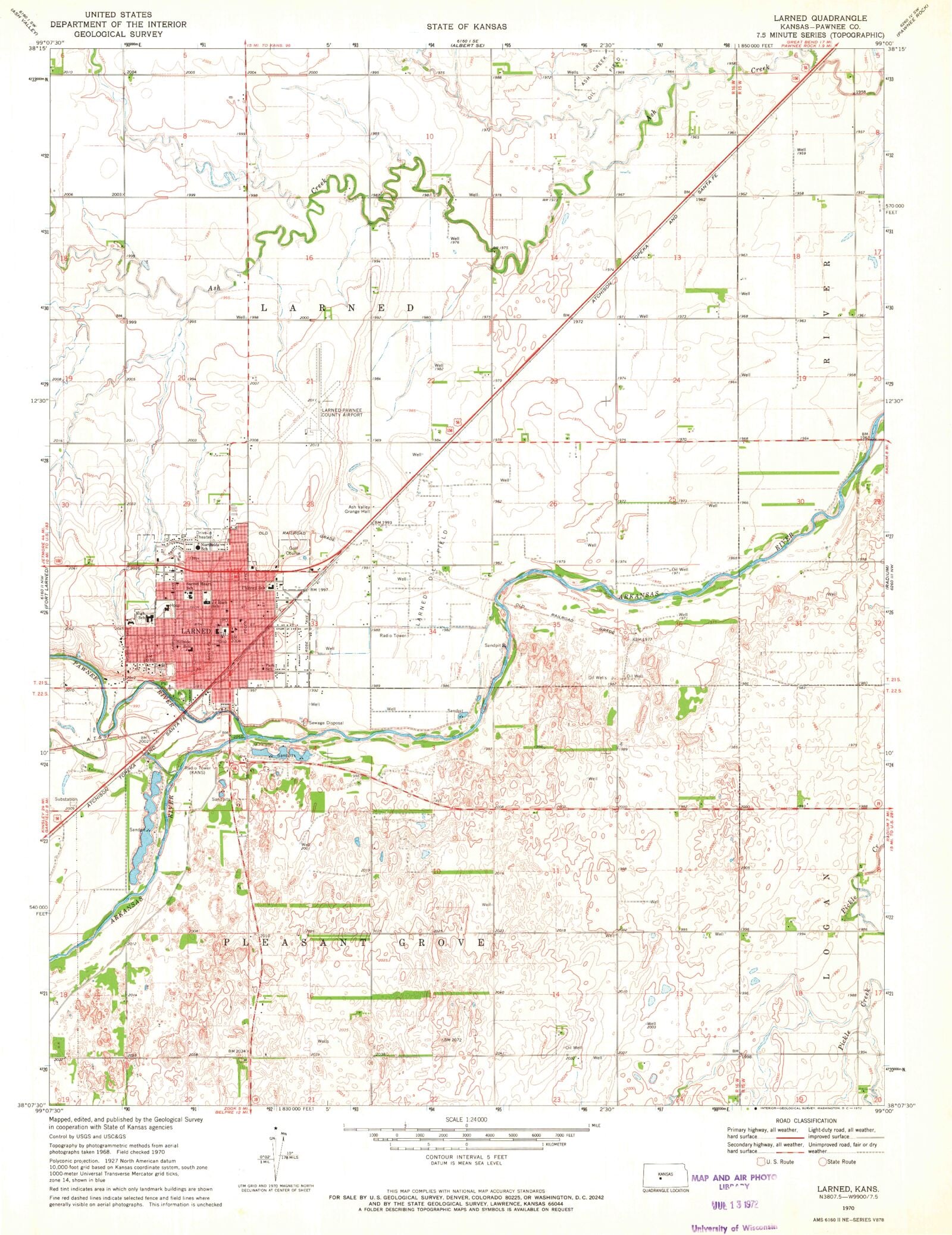 Classic USGS Larned Kansas 7.5'x7.5' Topo Map – MyTopo Map Store