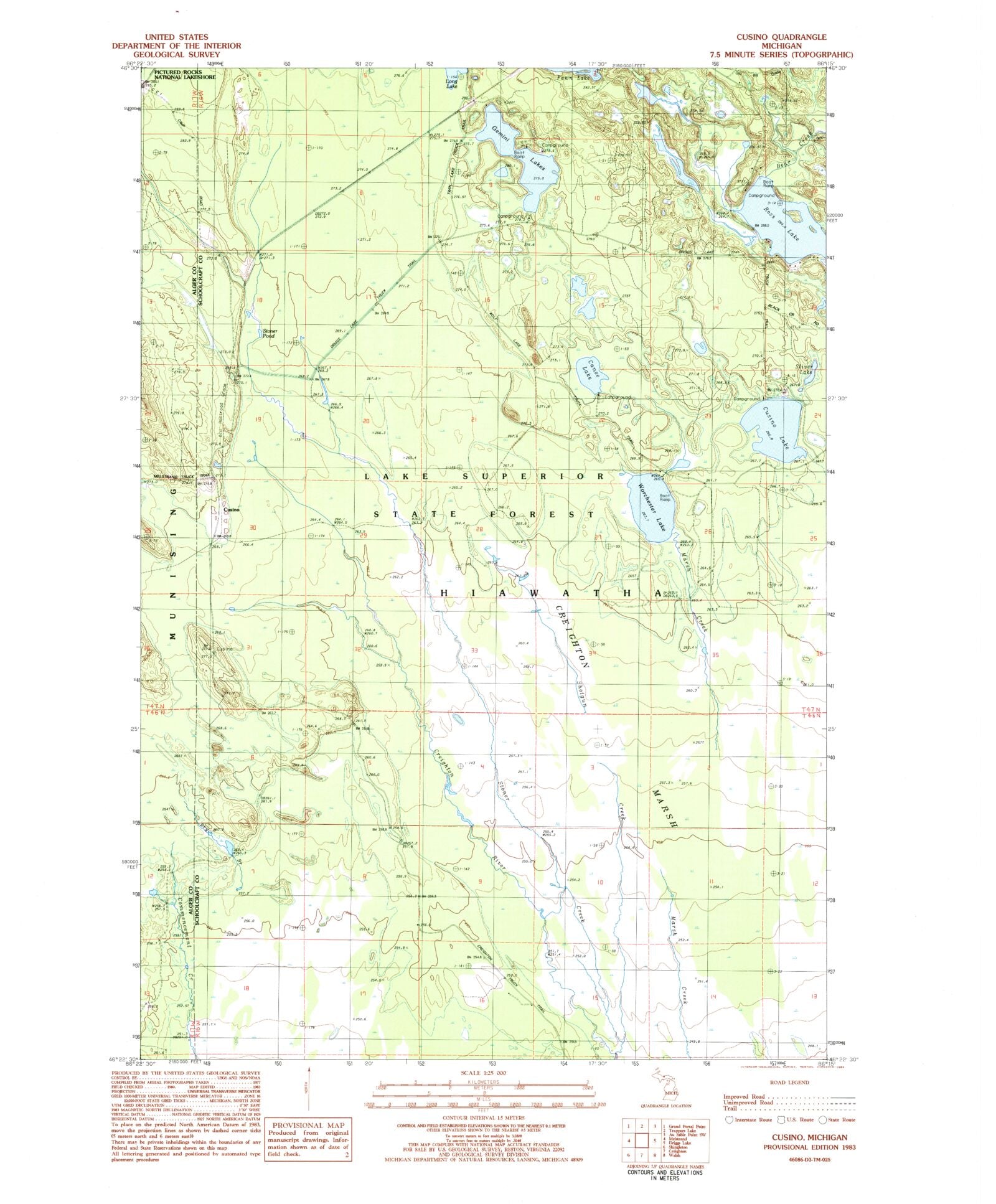 Classic USGS Cusino Michigan 7.5'x7.5' Topo Map – MyTopo Map Store