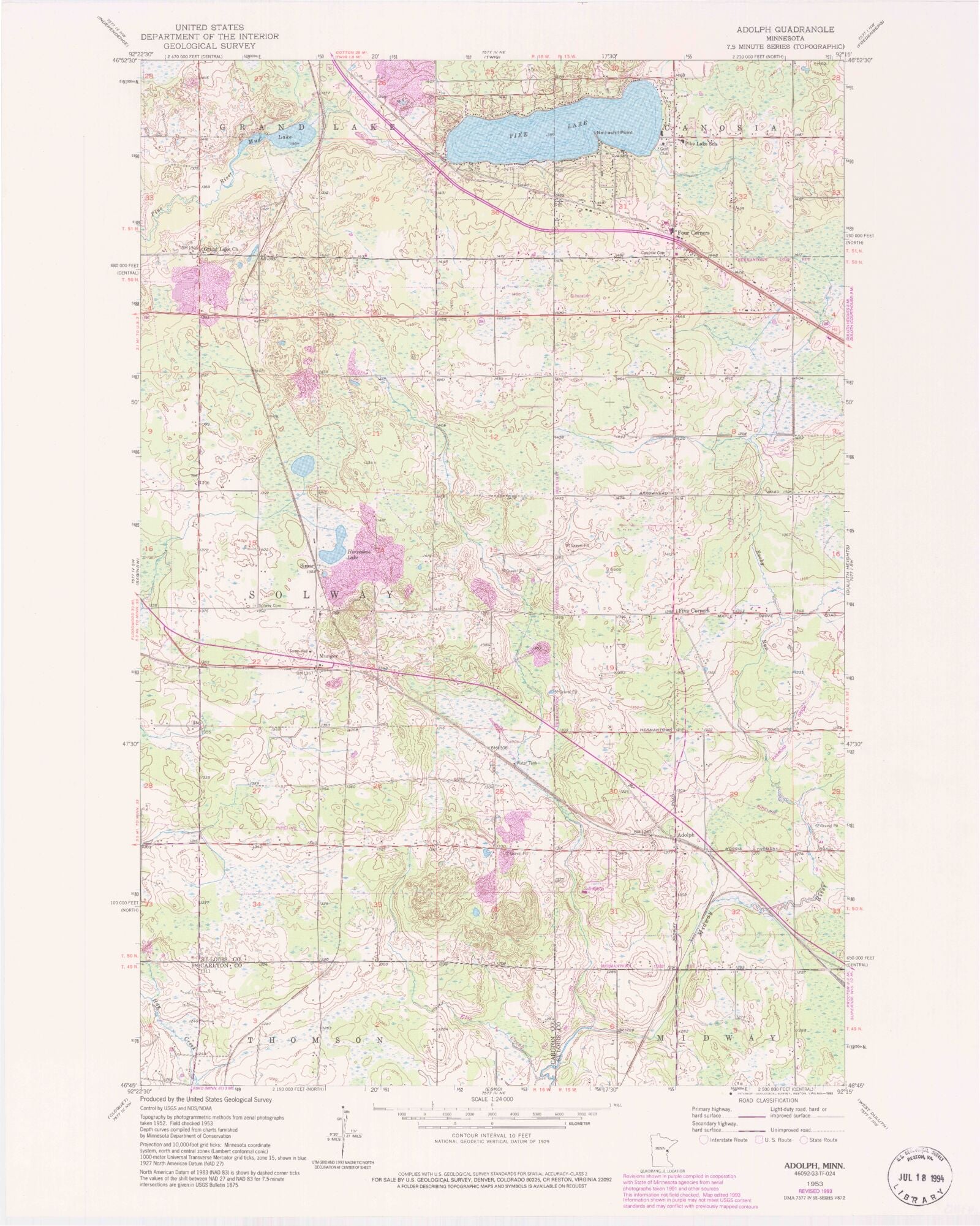 Classic USGS Adolph Minnesota 7.5'x7.5' Topo Map – MyTopo Map Store