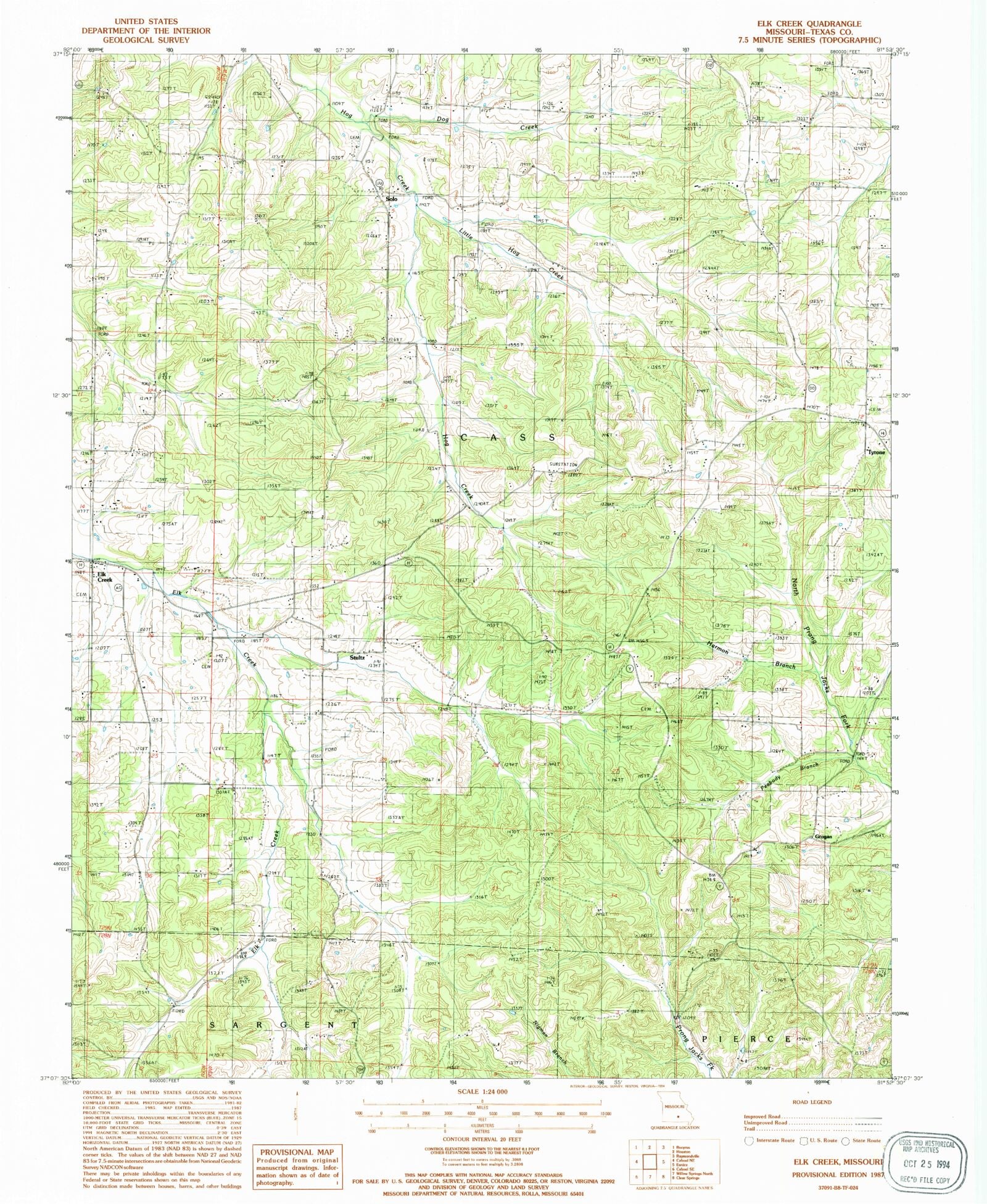 Classic USGS Elk Creek Missouri 7.5'x7.5' Topo Map – MyTopo Map Store