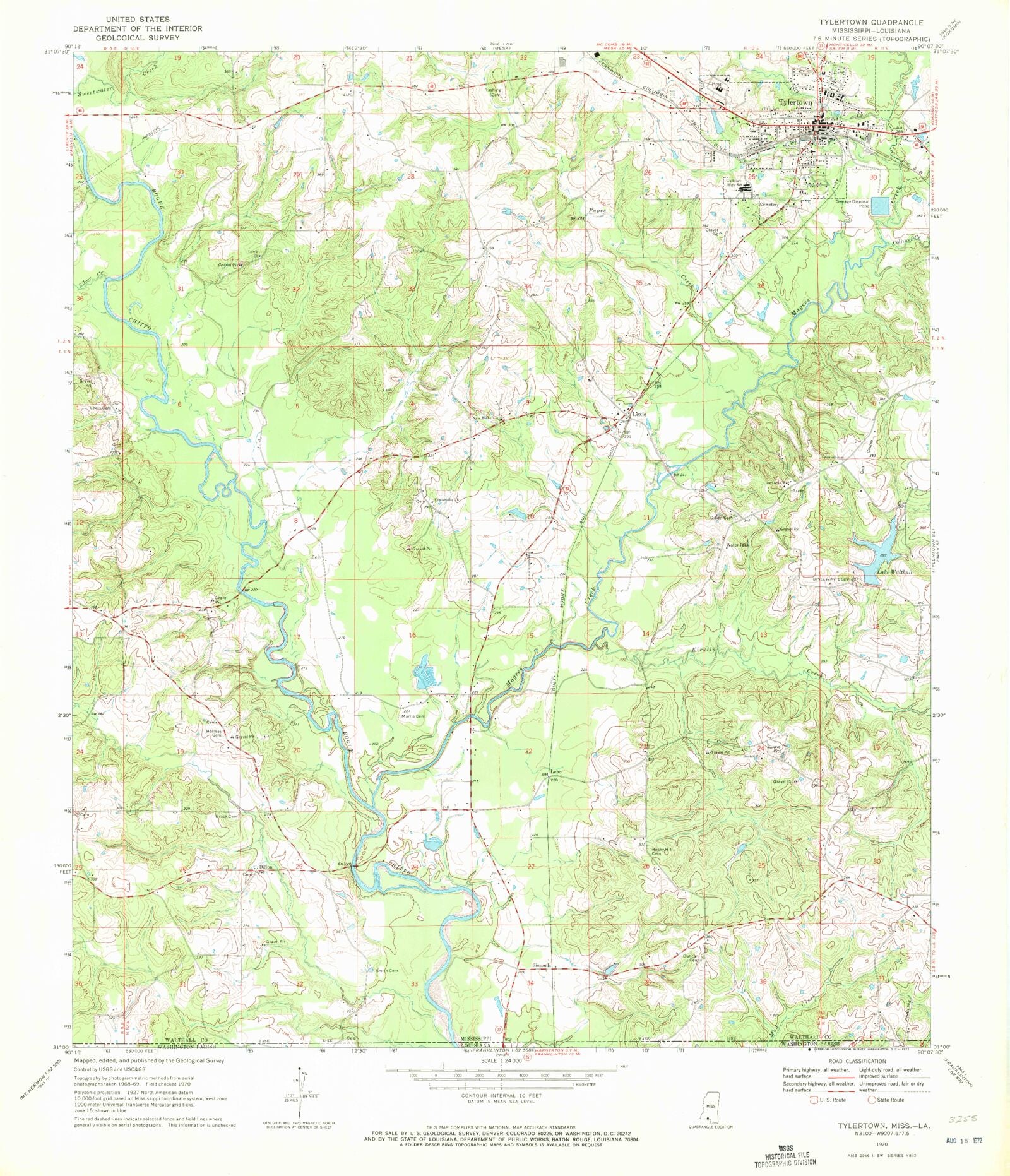 Classic USGS Tylertown Mississippi 7.5'x7.5' Topo Map – MyTopo Map Store