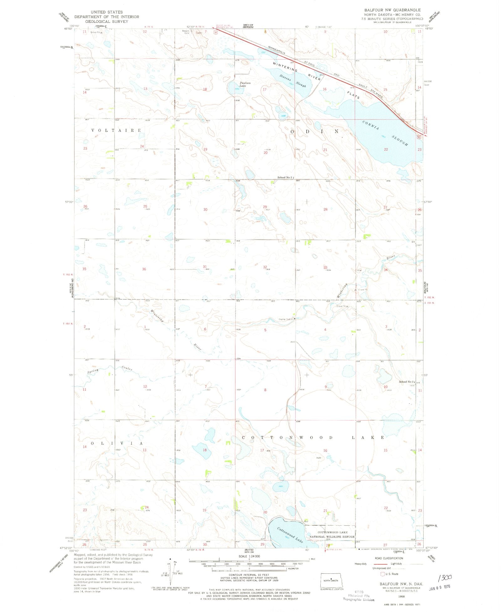 Classic USGS Balfour NW North Dakota 7.5'x7.5' Topo Map – MyTopo Map Store