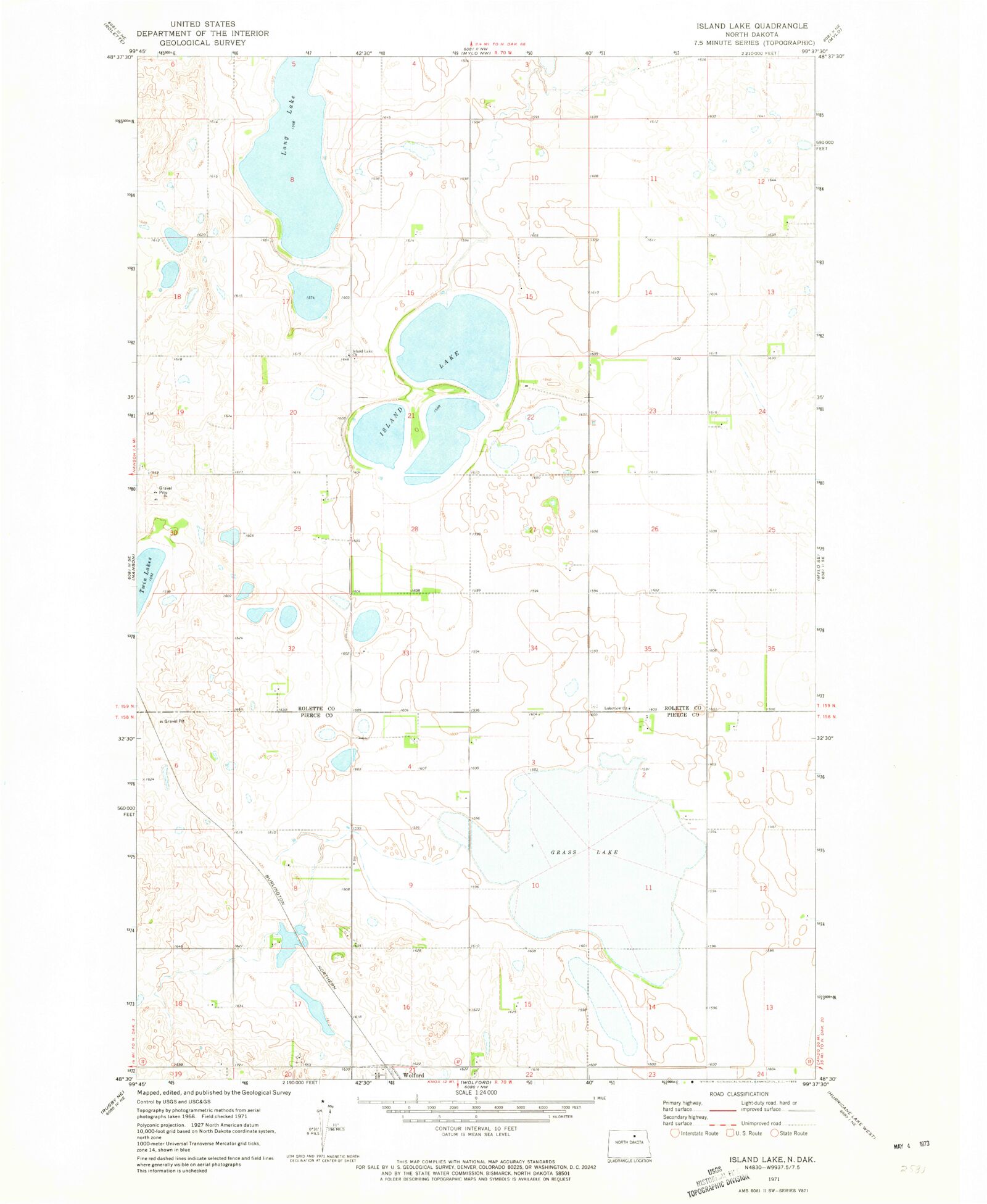 Classic USGS Island Lake North Dakota 7.5'x7.5' Topo Map – MyTopo Map Store