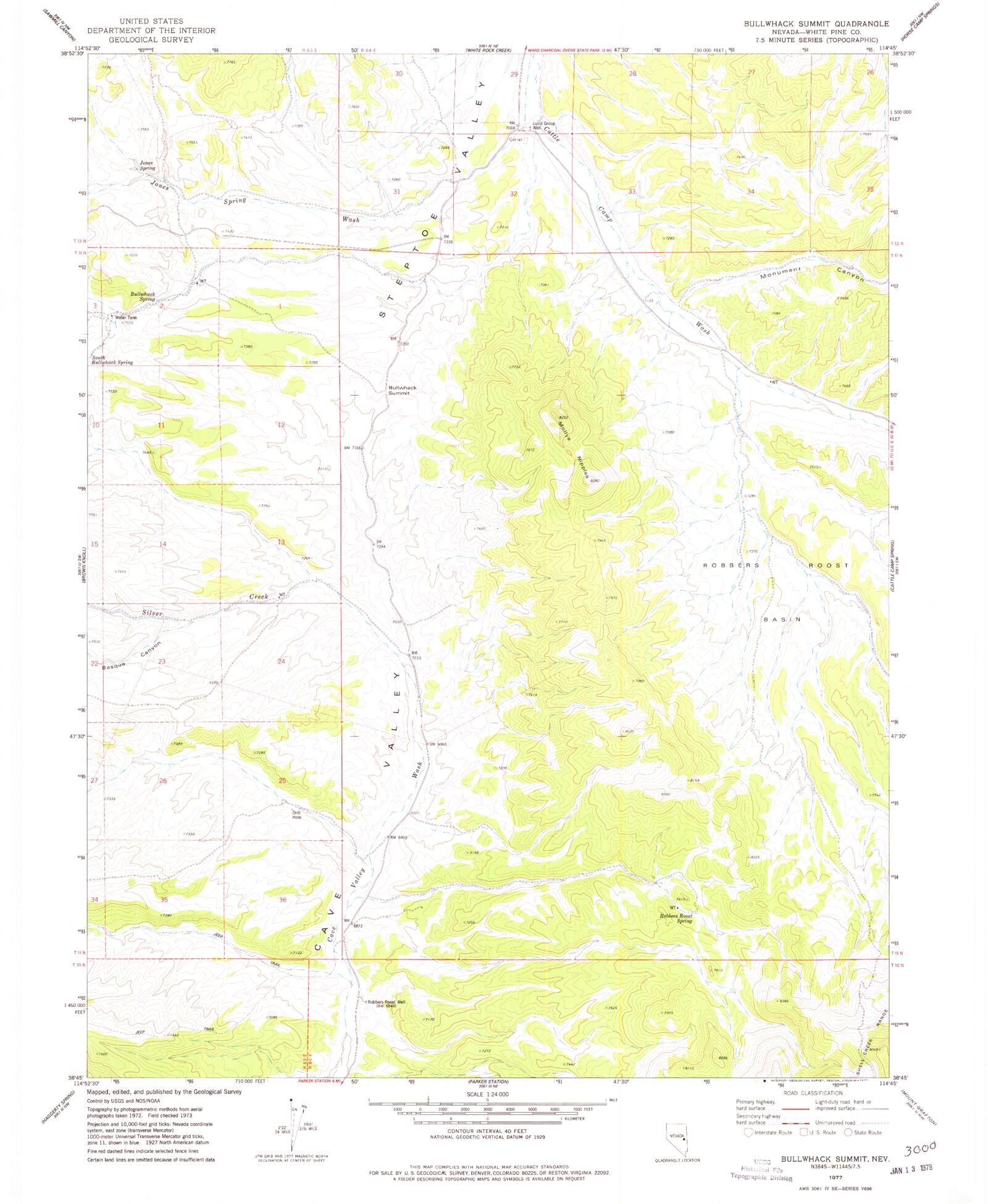 Classic USGS Bullwhack Summit Nevada 7.5'x7.5' Topo Map – MyTopo Map Store