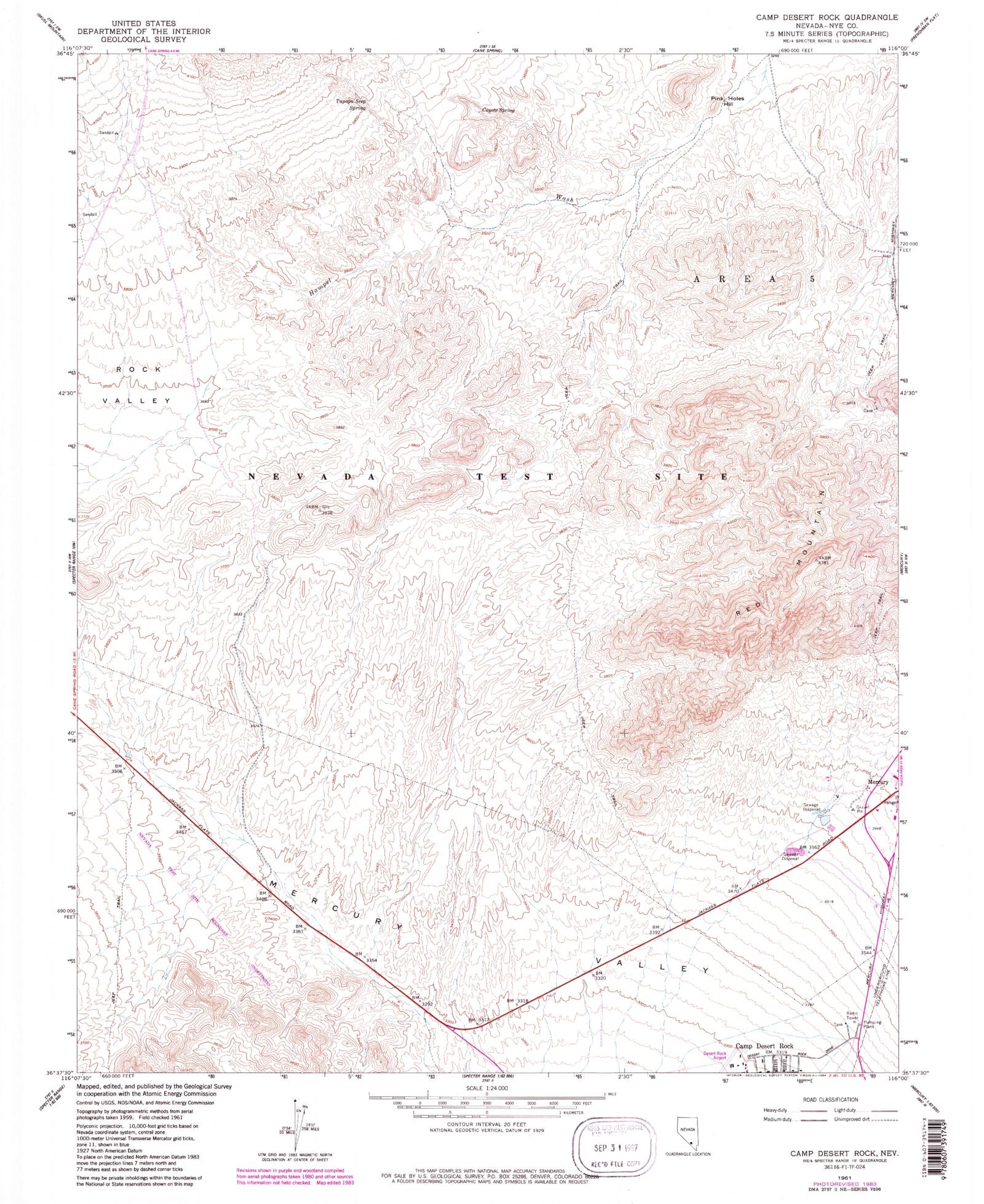Classic USGS Camp Desert Rock Nevada 7.5'x7.5' Topo Map – MyTopo Map Store