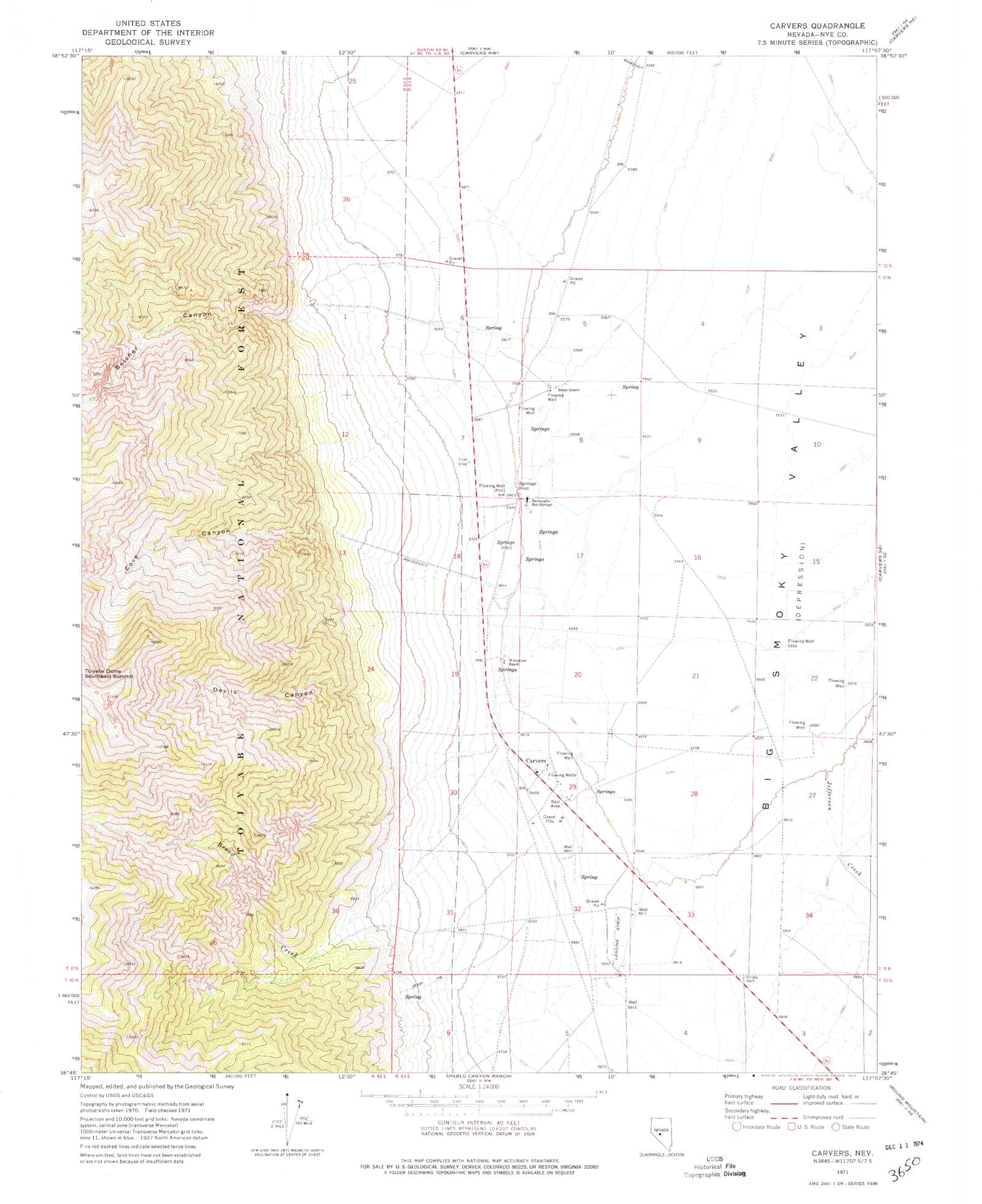 Classic USGS Carvers Nevada 7.5'x7.5' Topo Map – MyTopo Map Store