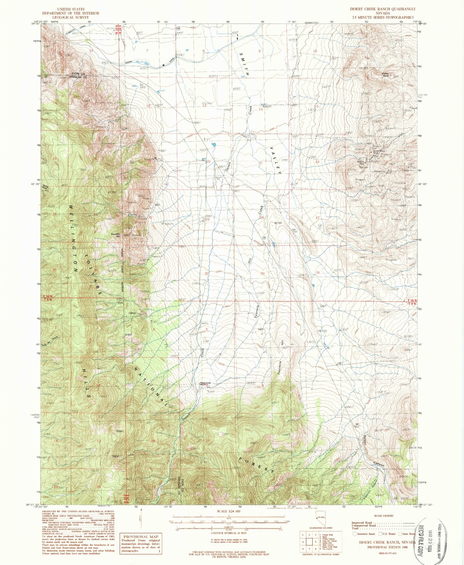 Classic USGS Desert Creek Ranch Nevada 7.5'x7.5' Topo Map – MyTopo Map Store