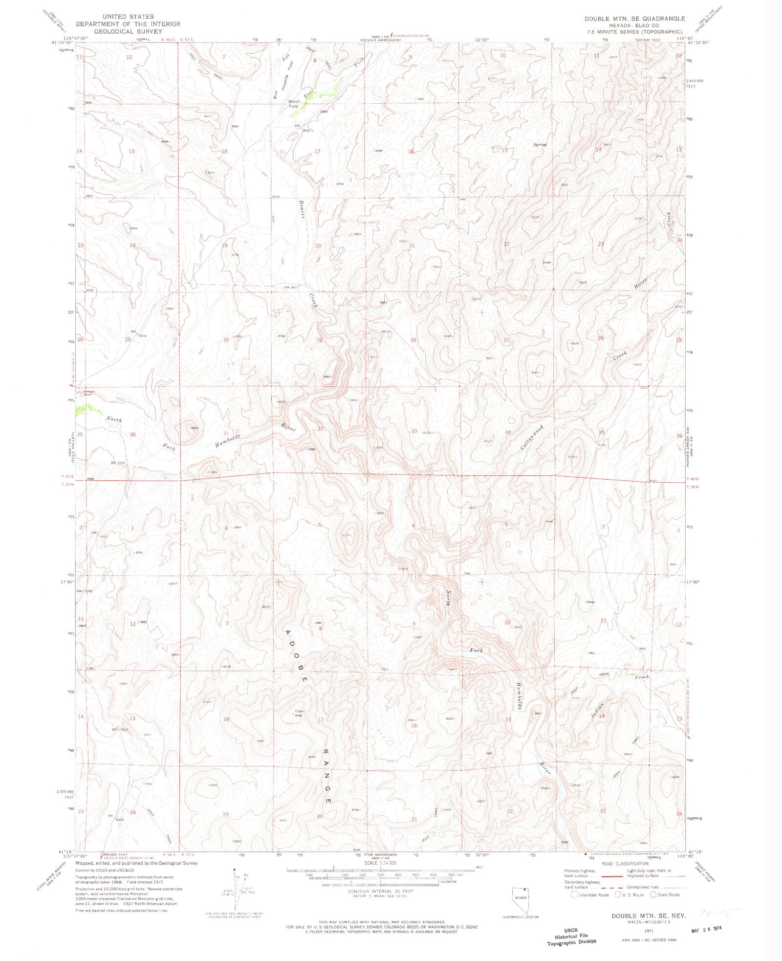 Classic USGS Double Mountain SE Nevada 7.5'x7.5' Topo Map – MyTopo Map Store