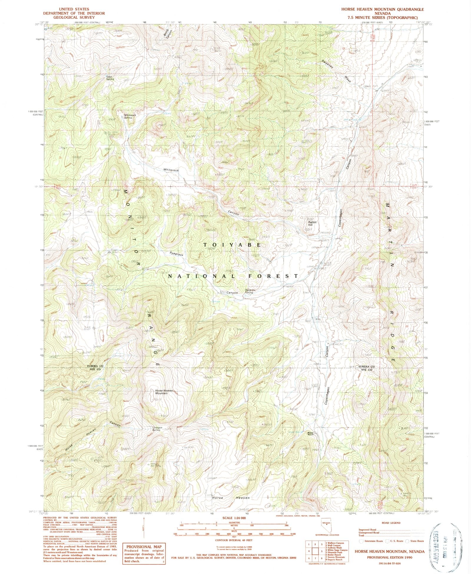 Classic USGS Horse Heaven Mountain Nevada 7.5'x7.5' Topo Map – MyTopo Map Store