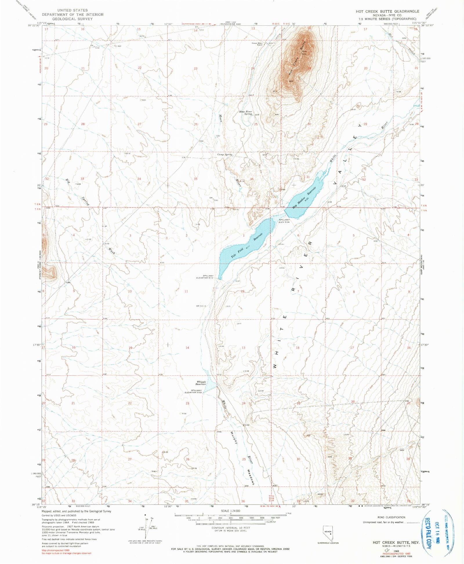 Classic USGS Hot Creek Butte Nevada 7.5'x7.5' Topo Map – MyTopo Map Store