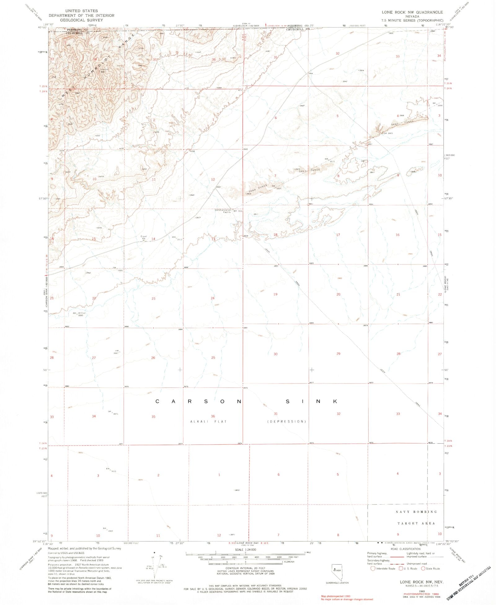 Classic USGS Lone Rock NW Nevada 7.5'x7.5' Topo Map – MyTopo Map Store