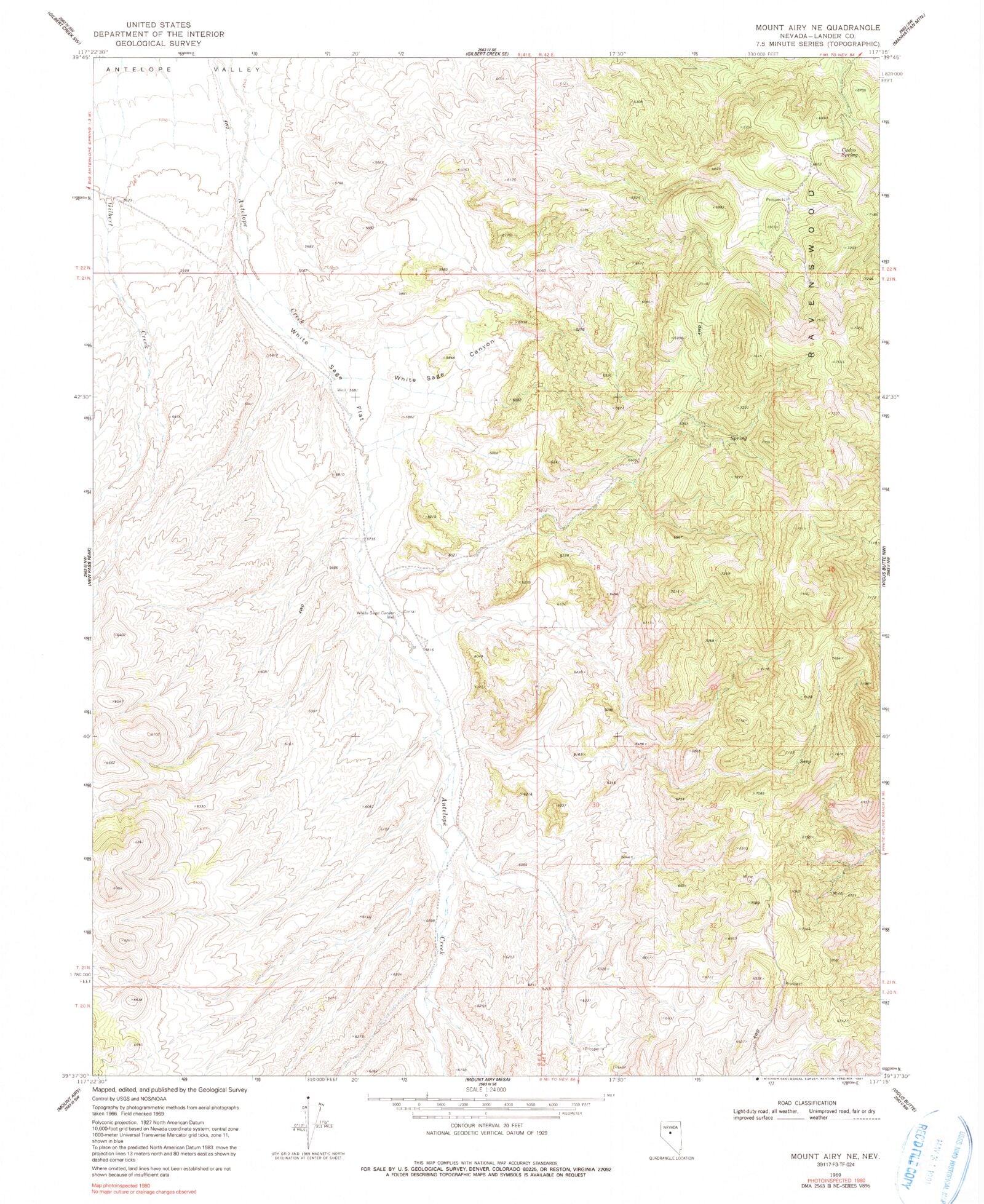 Classic USGS Mount Airy NE Nevada 7.5'x7.5' Topo Map – MyTopo Map Store