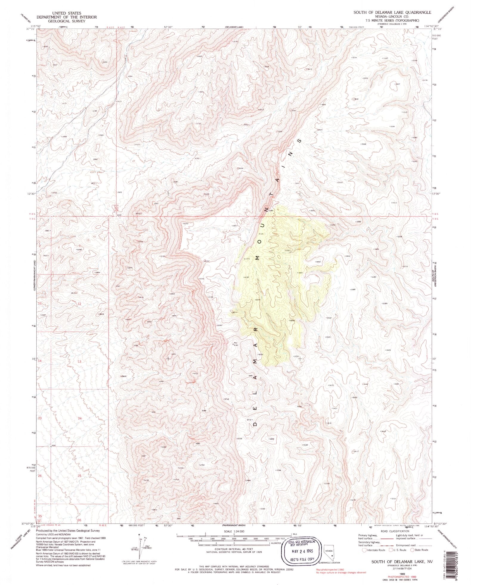 Classic USGS South of Delamar Lake Nevada 7.5'x7.5' Topo Map – MyTopo Map Store