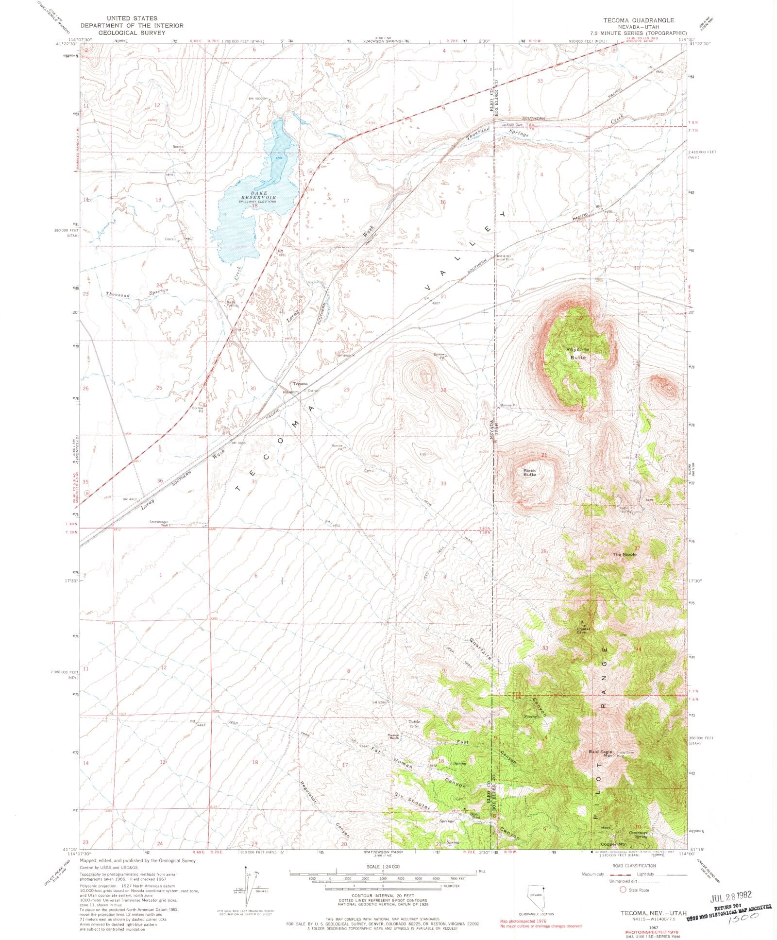 Classic USGS Tecoma Nevada 7.5'x7.5' Topo Map – MyTopo Map Store