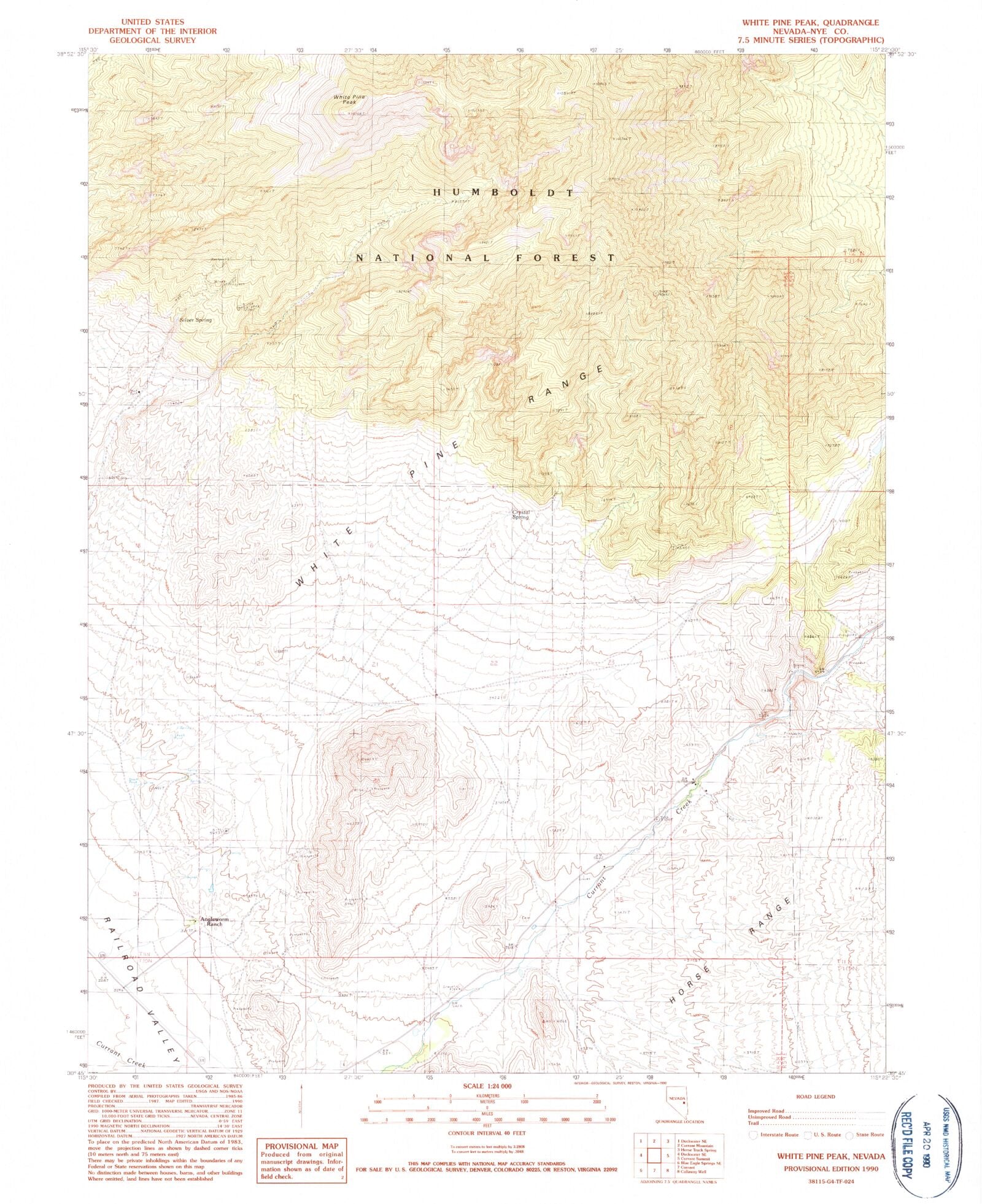 Classic USGS White Pine Peak Nevada 7.5'x7.5' Topo Map – MyTopo Map Store