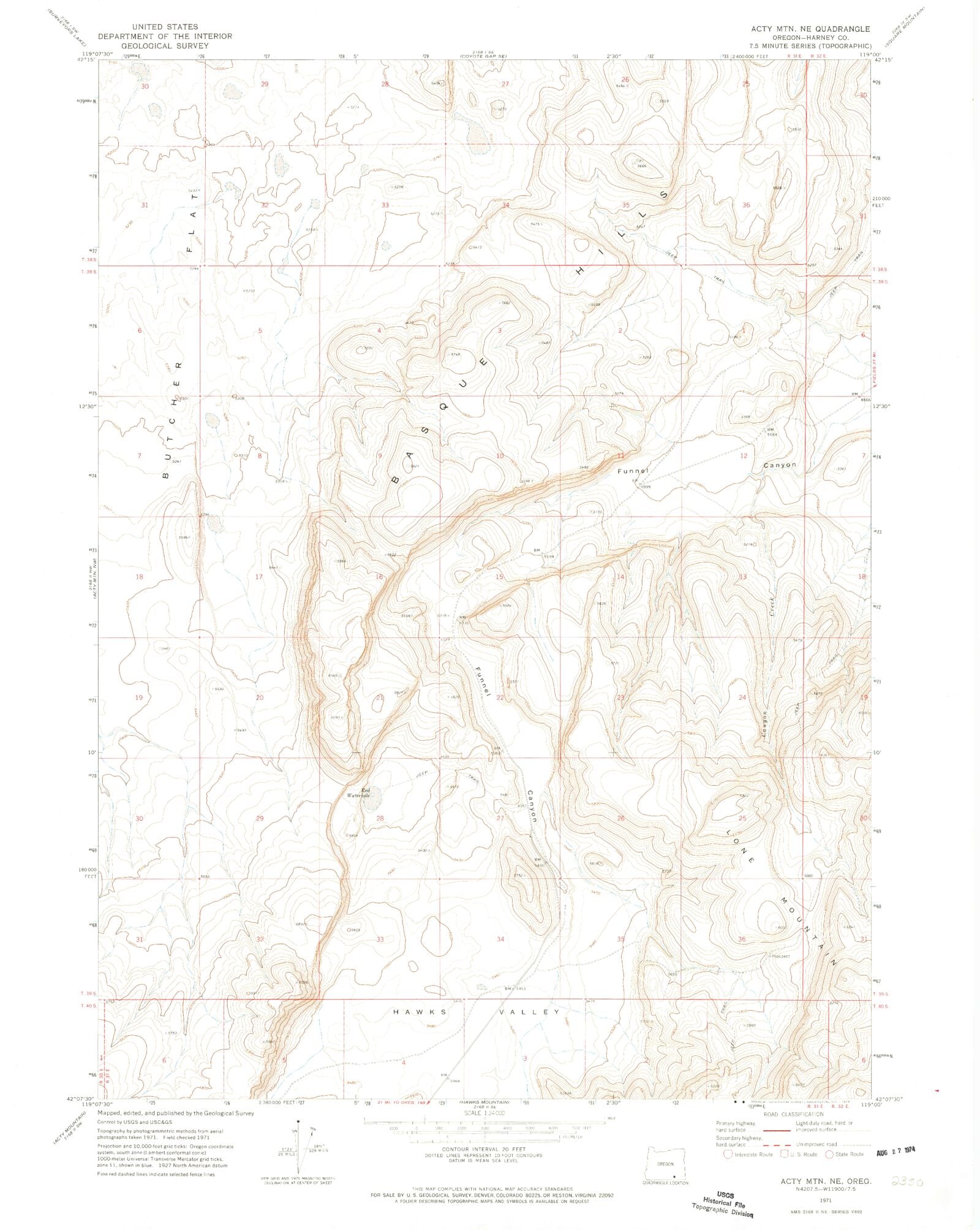 Classic USGS Acty Mountain NE Oregon 7.5'x7.5' Topo Map – MyTopo Map Store
