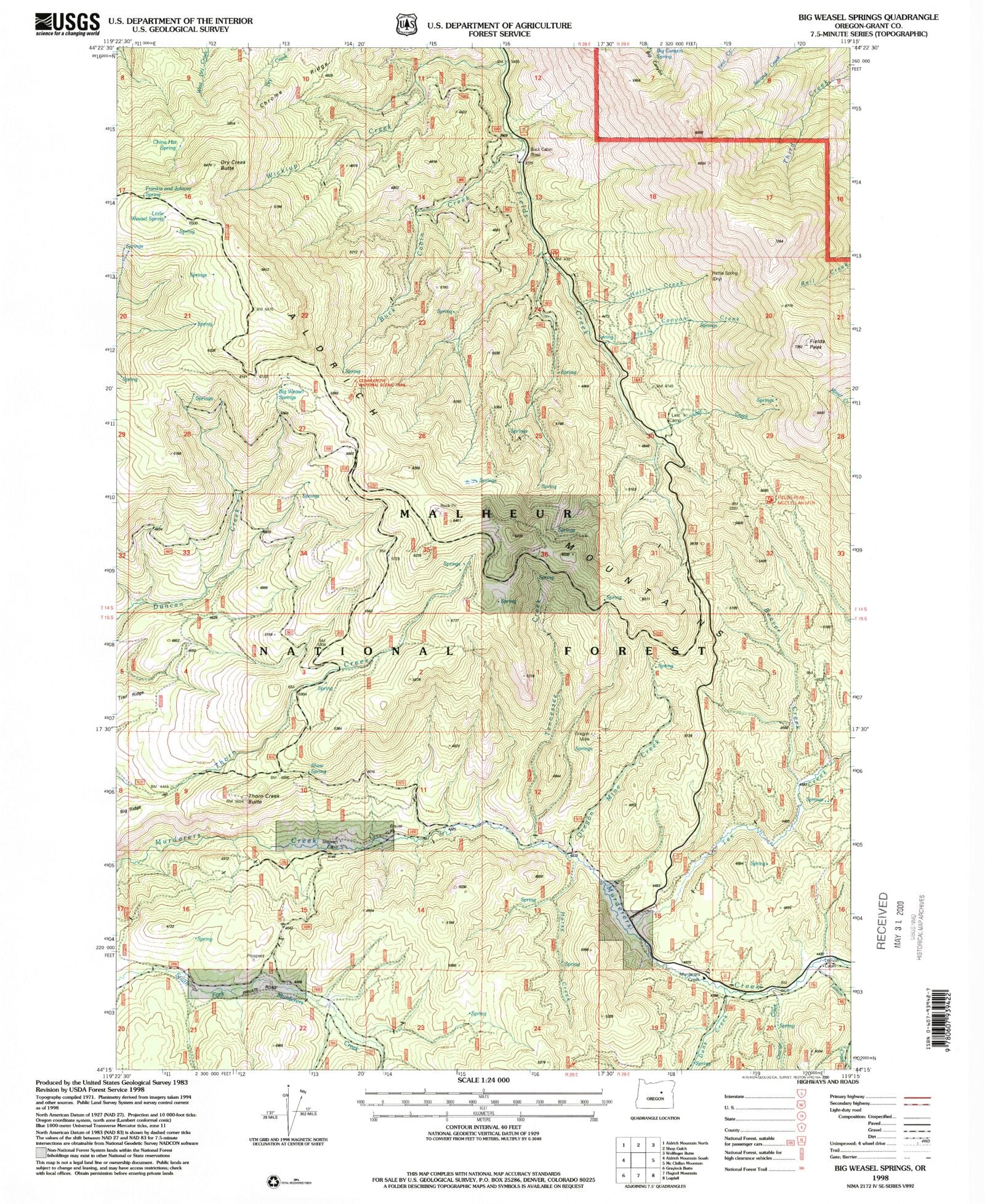 Classic USGS Big Weasel Springs Oregon 7.5'x7.5' Topo Map – MyTopo Map Store