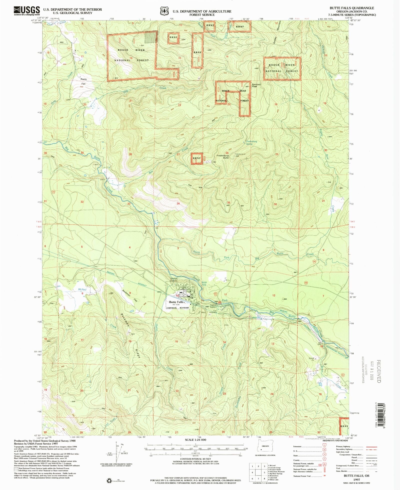 Classic USGS Butte Falls Oregon 7.5'x7.5' Topo Map – MyTopo Map Store