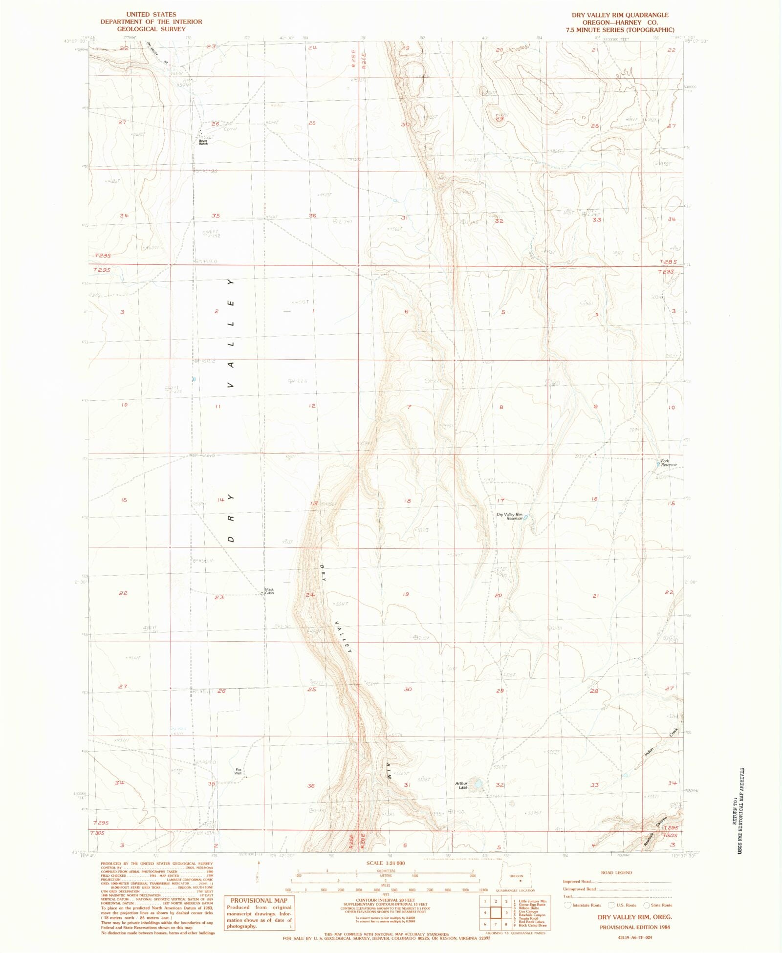 Classic USGS Dry Valley Rim Oregon 7.5'x7.5' Topo Map – MyTopo Map Store