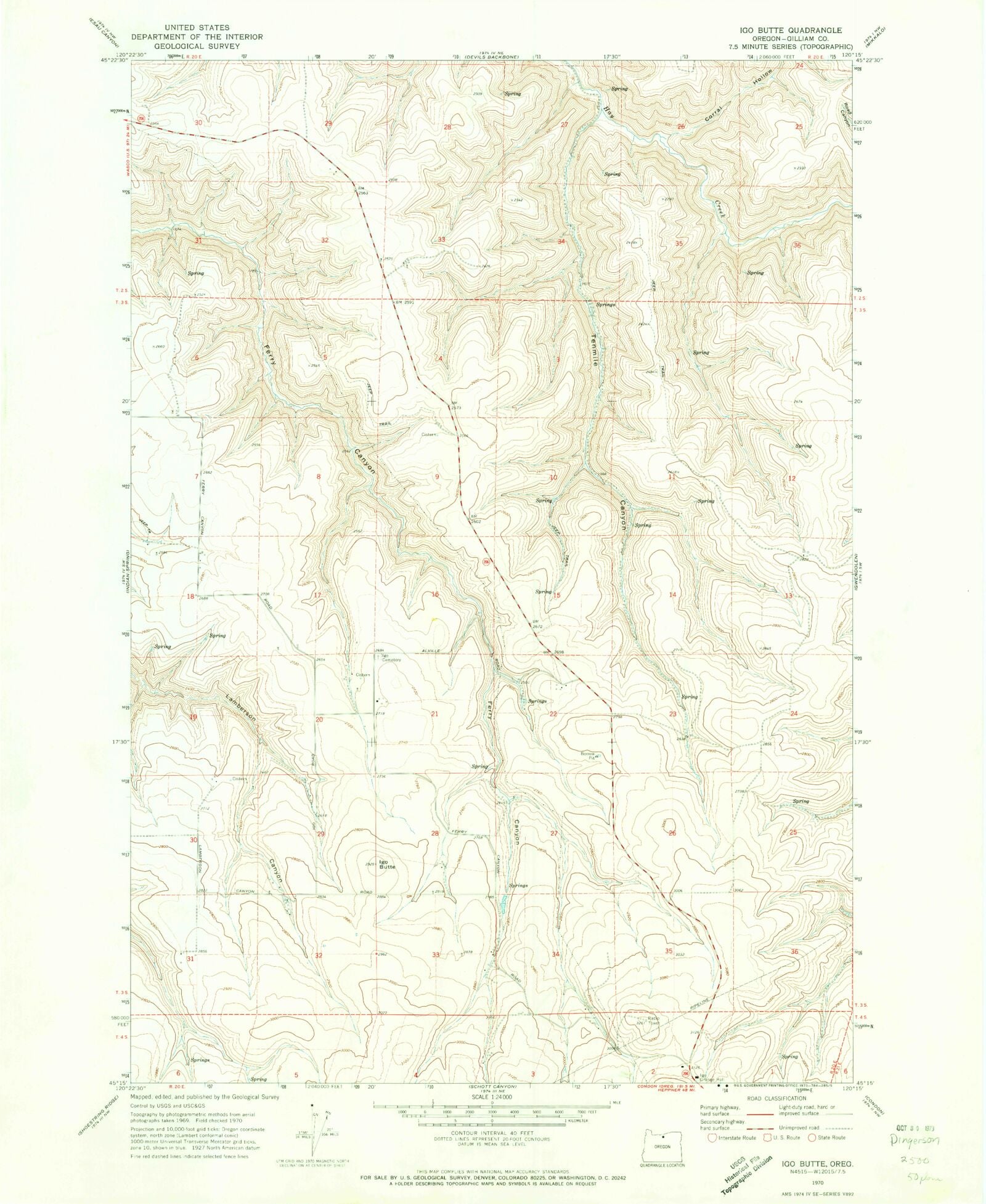 Classic USGS Igo Butte Oregon 7.5'x7.5' Topo Map – MyTopo Map Store