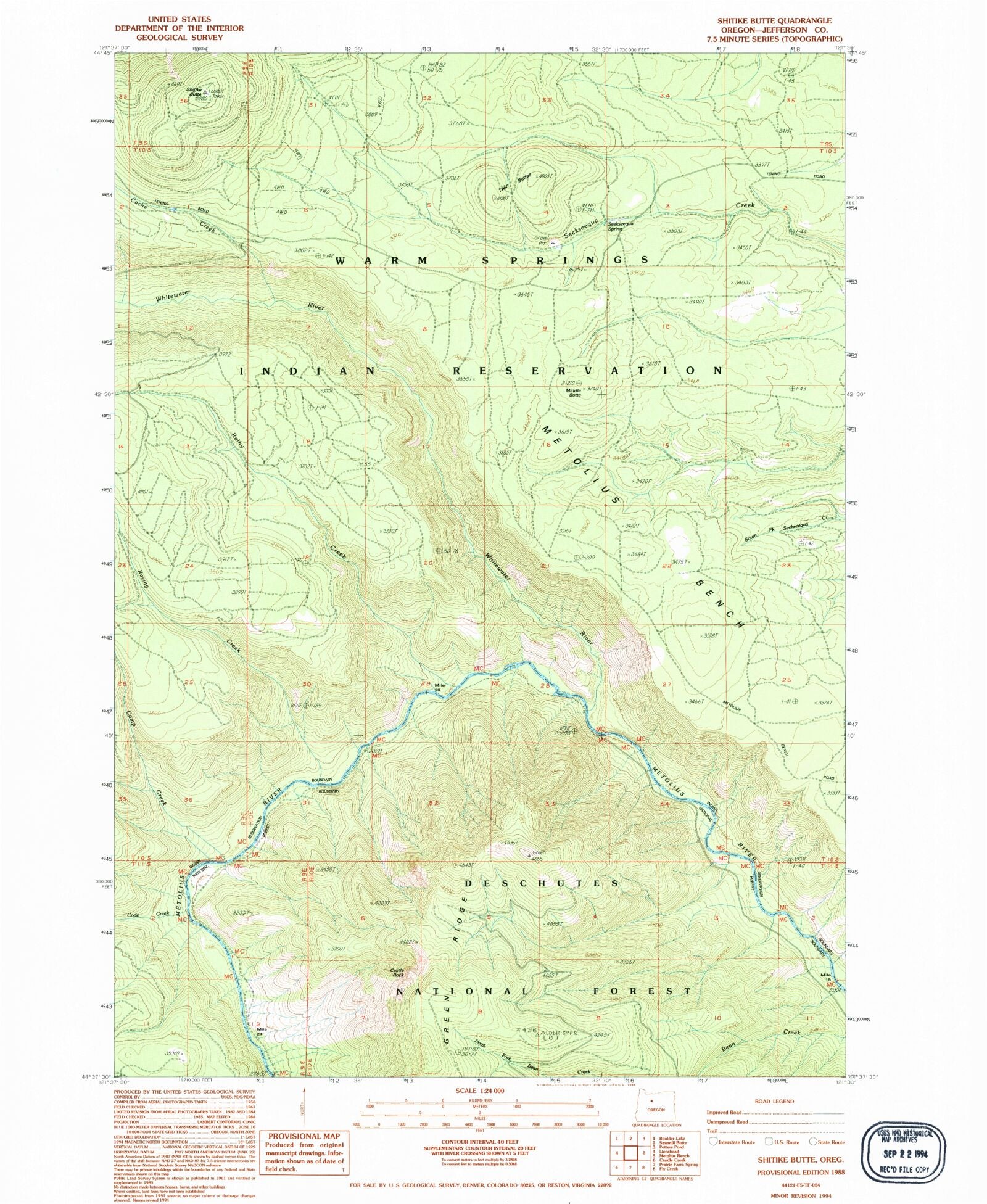 Classic USGS Shitike Butte Oregon 7.5'x7.5' Topo Map – MyTopo Map Store