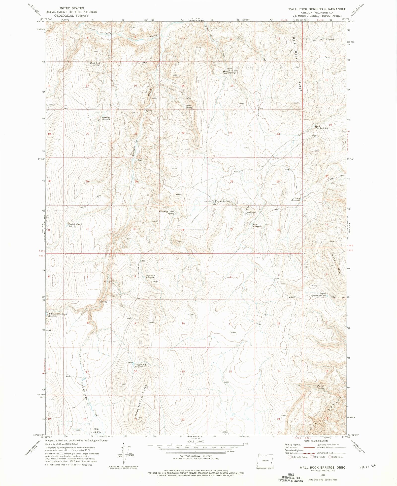 Classic USGS Wall Rock Springs Oregon 7.5'x7.5' Topo Map – MyTopo Map Store
