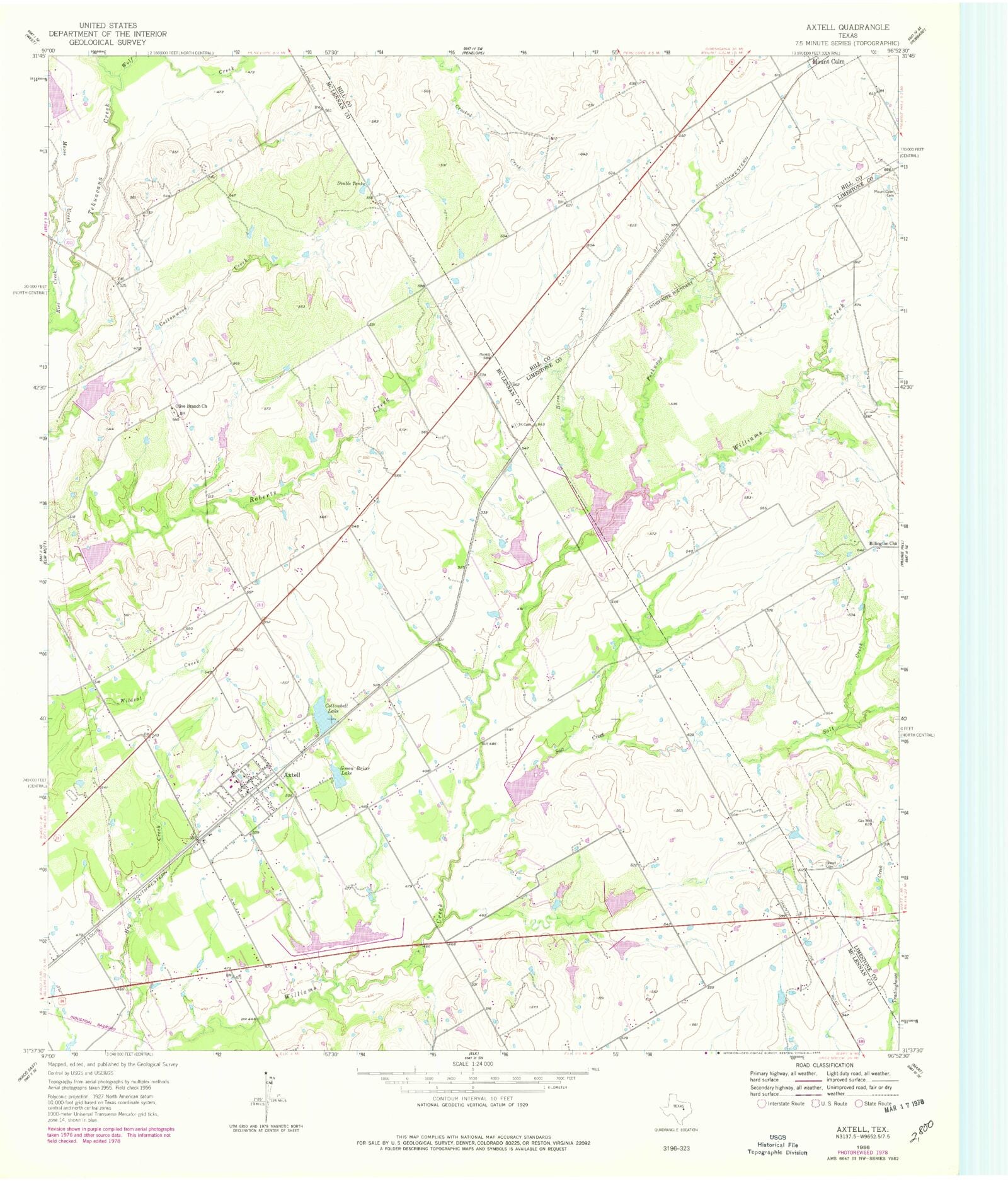Classic USGS Axtell Texas 7.5'x7.5' Topo Map – MyTopo Map Store