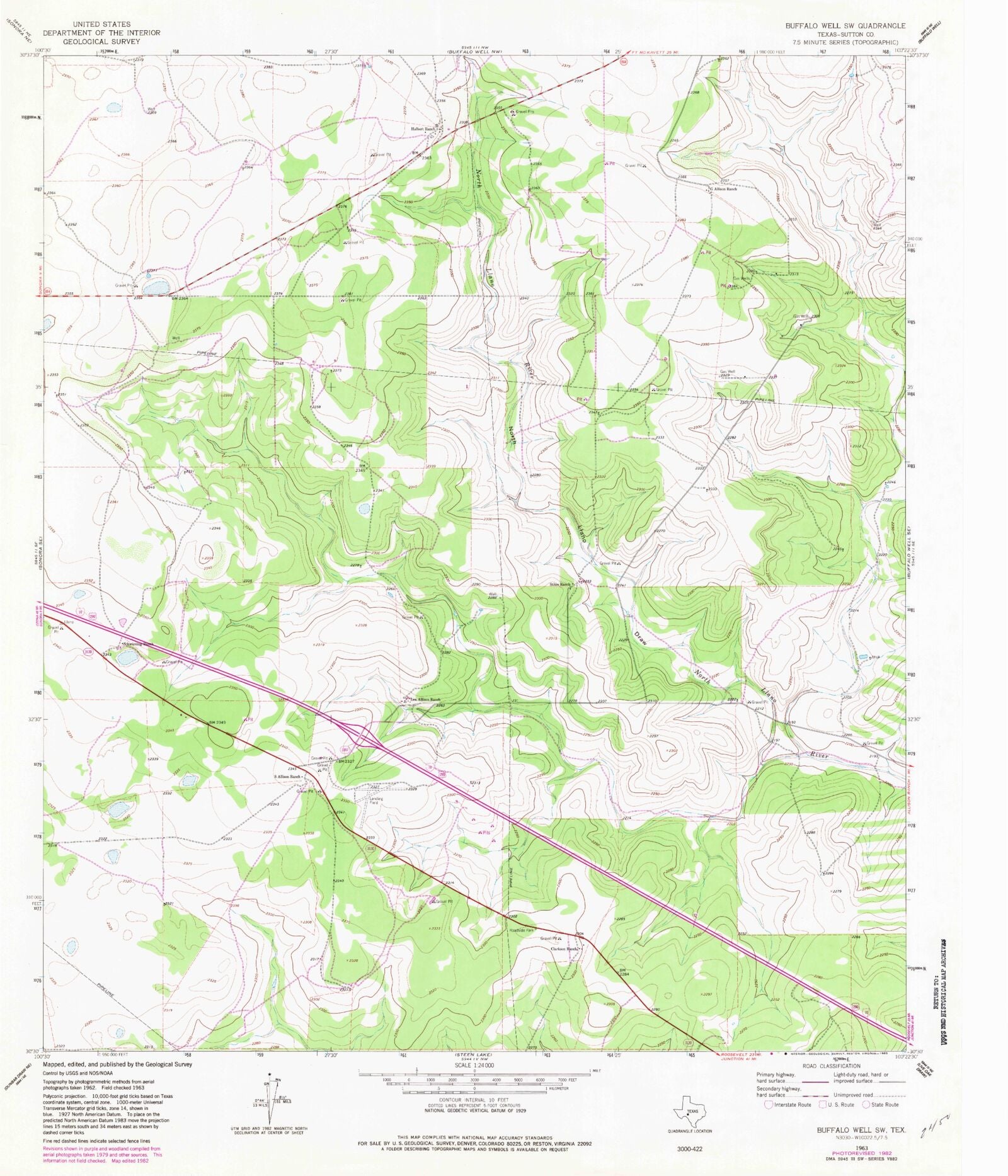 Classic USGS Buffalo Well SW Texas 7.5'x7.5' Topo Map – MyTopo Map Store