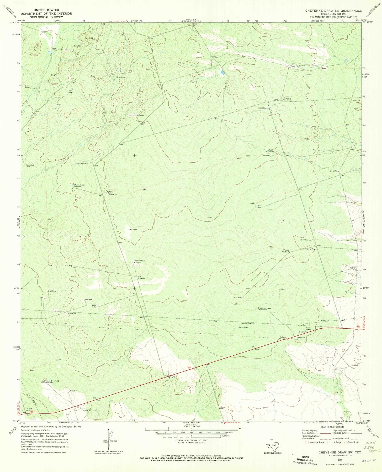 Classic USGS Cheyenne Draw SW Texas 7.5'x7.5' Topo Map – MyTopo Map Store