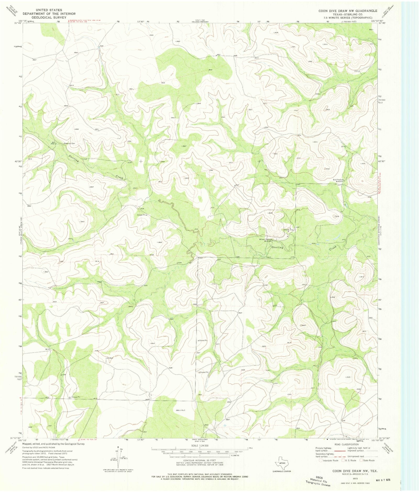 Classic USGS Coon Dive Draw NW Texas 7.5'x7.5' Topo Map – MyTopo Map Store