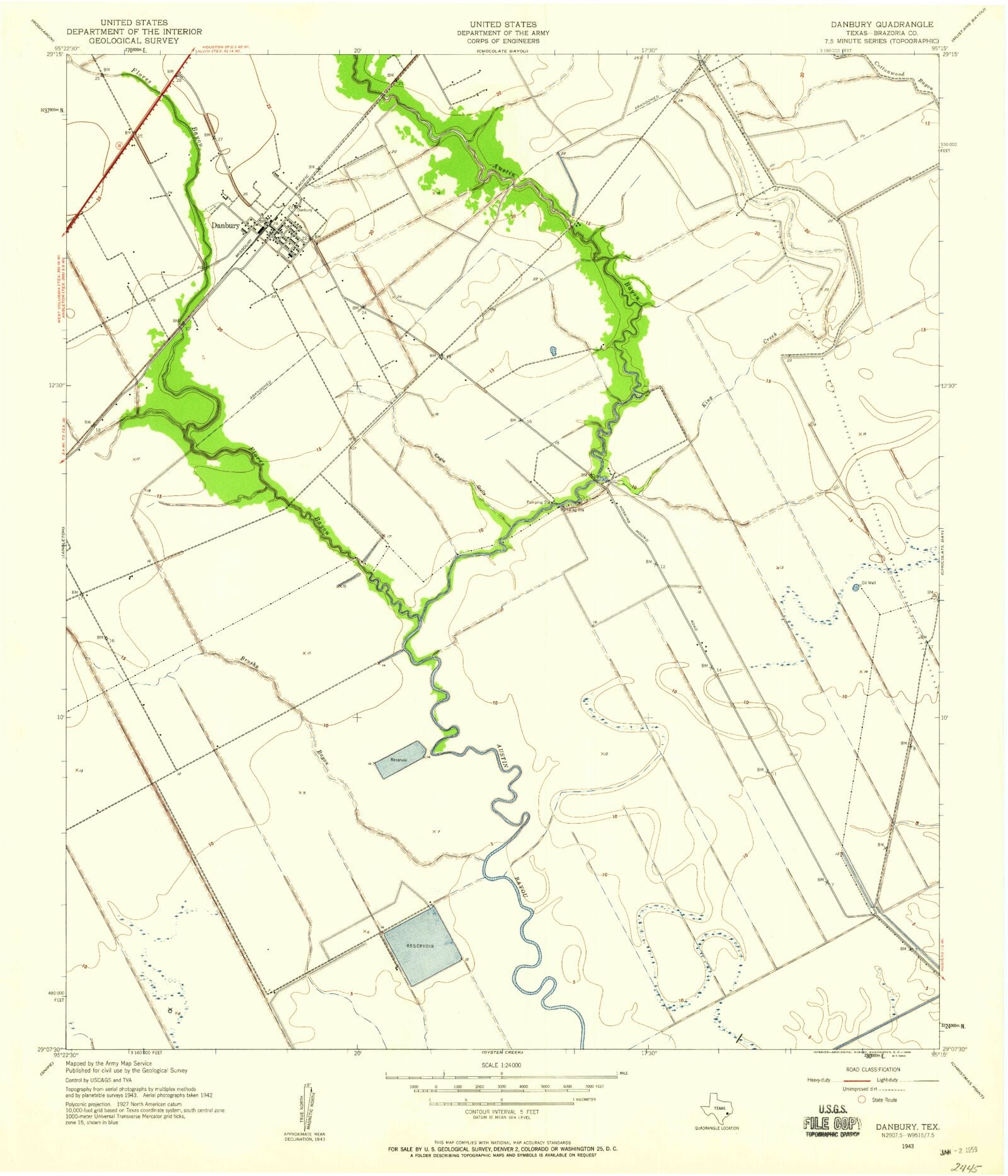 Classic USGS Danbury Texas 7.5'x7.5' Topo Map – MyTopo Map Store