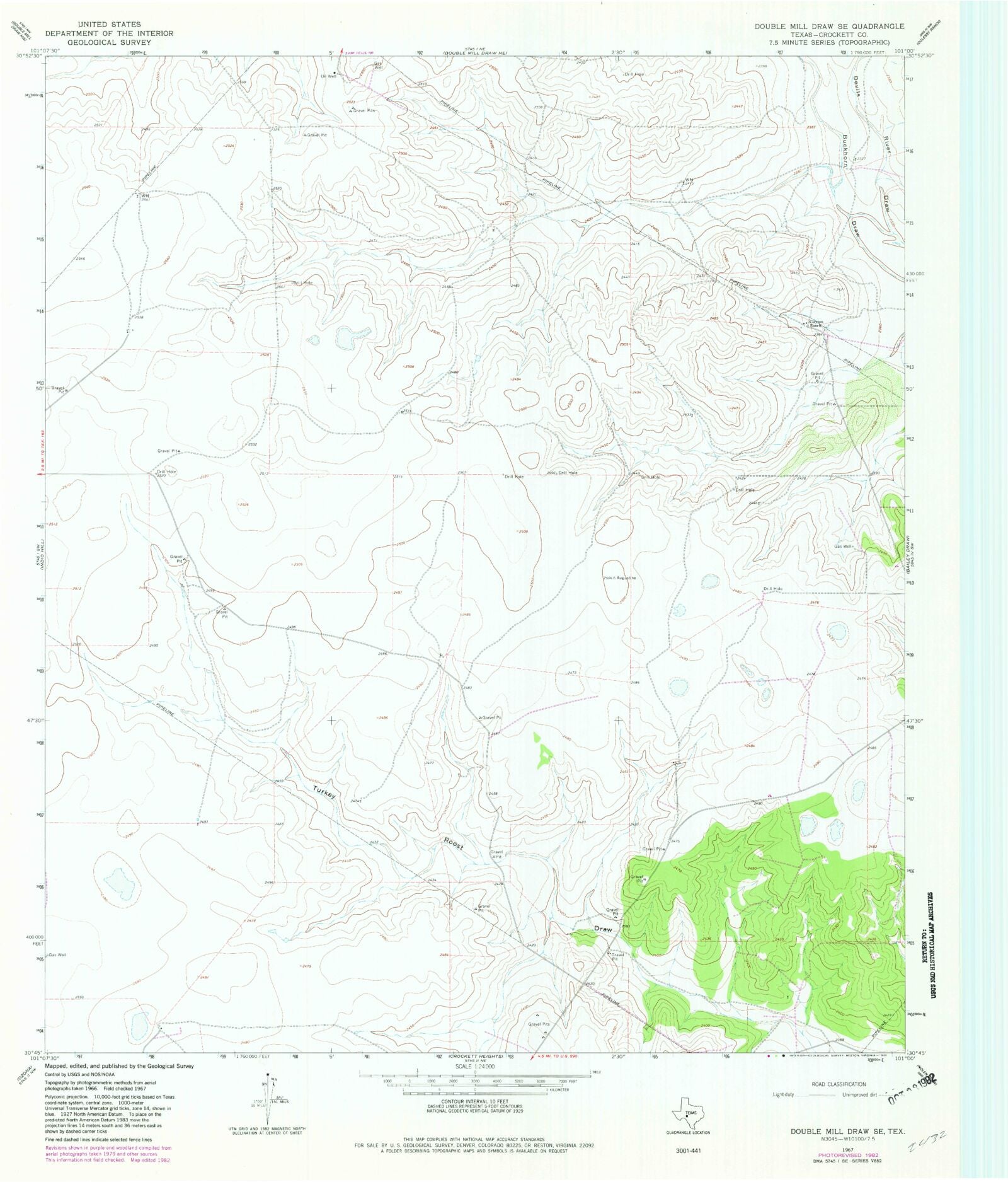 Classic USGS Double Mill Draw SE Texas 7.5'x7.5' Topo Map – MyTopo Map Store