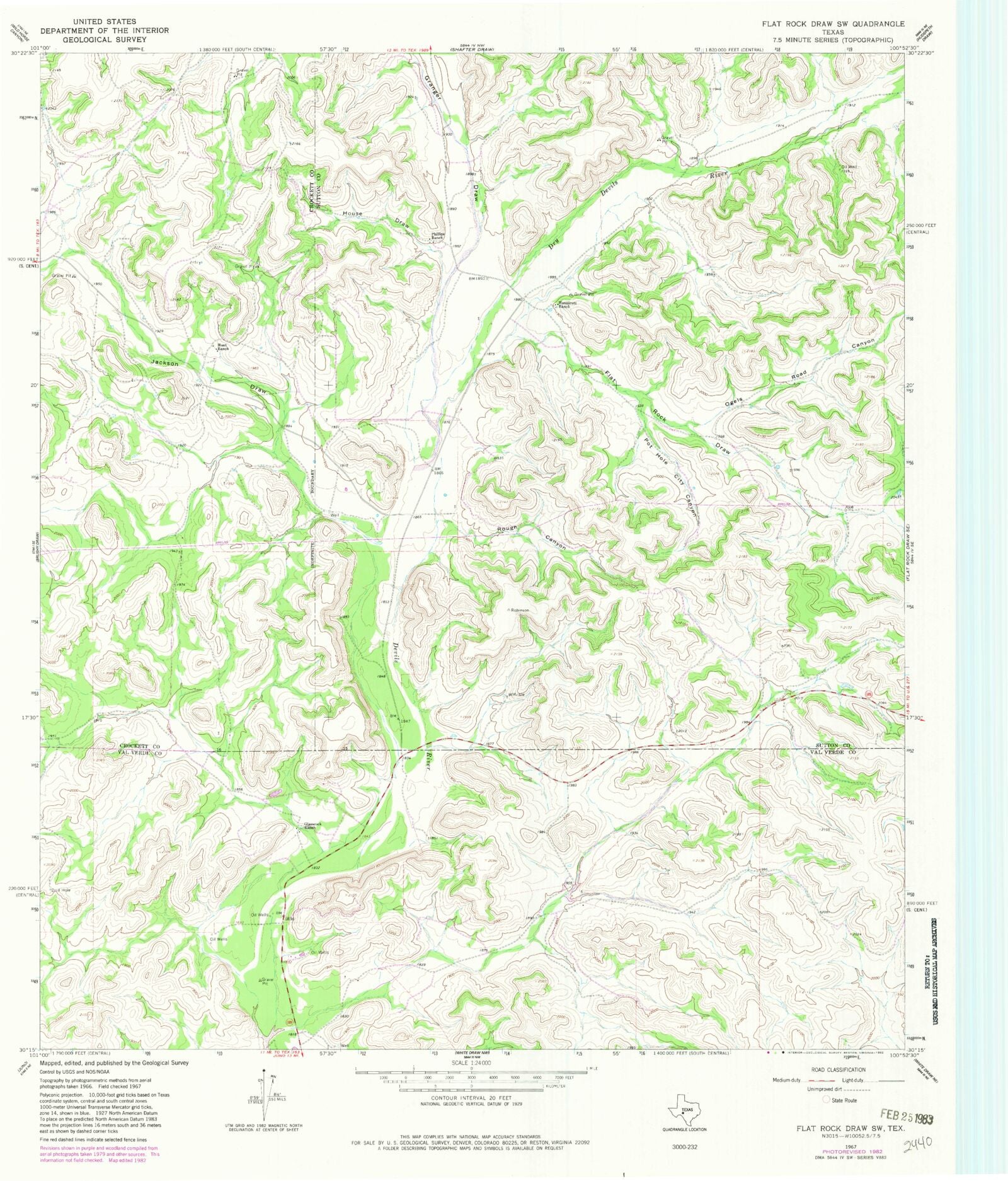 Classic USGS Flat Rock Draw SW Texas 7.5'x7.5' Topo Map – MyTopo Map Store