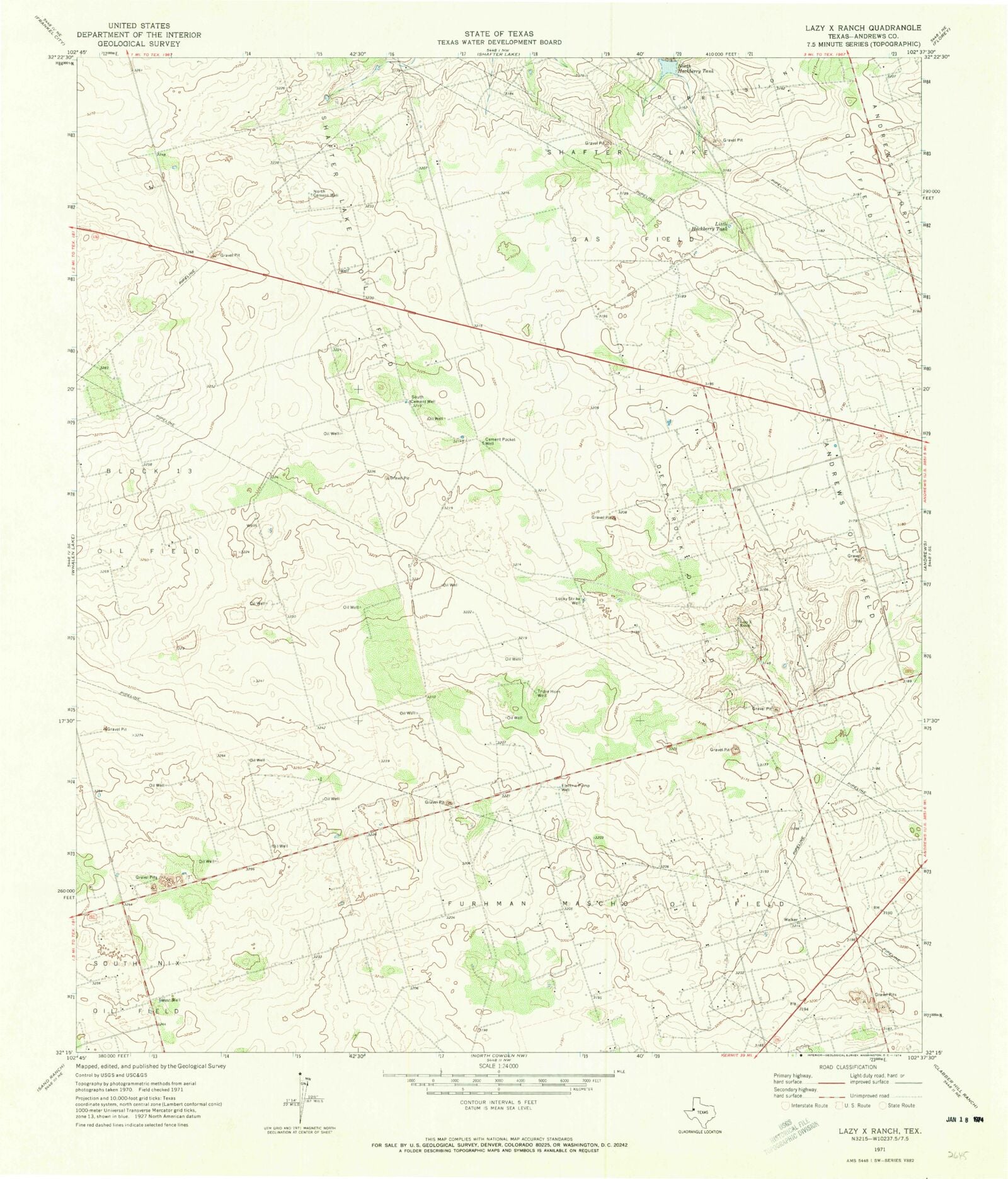 Classic USGS Lazy X Ranch Texas 7.5'x7.5' Topo Map – MyTopo Map Store